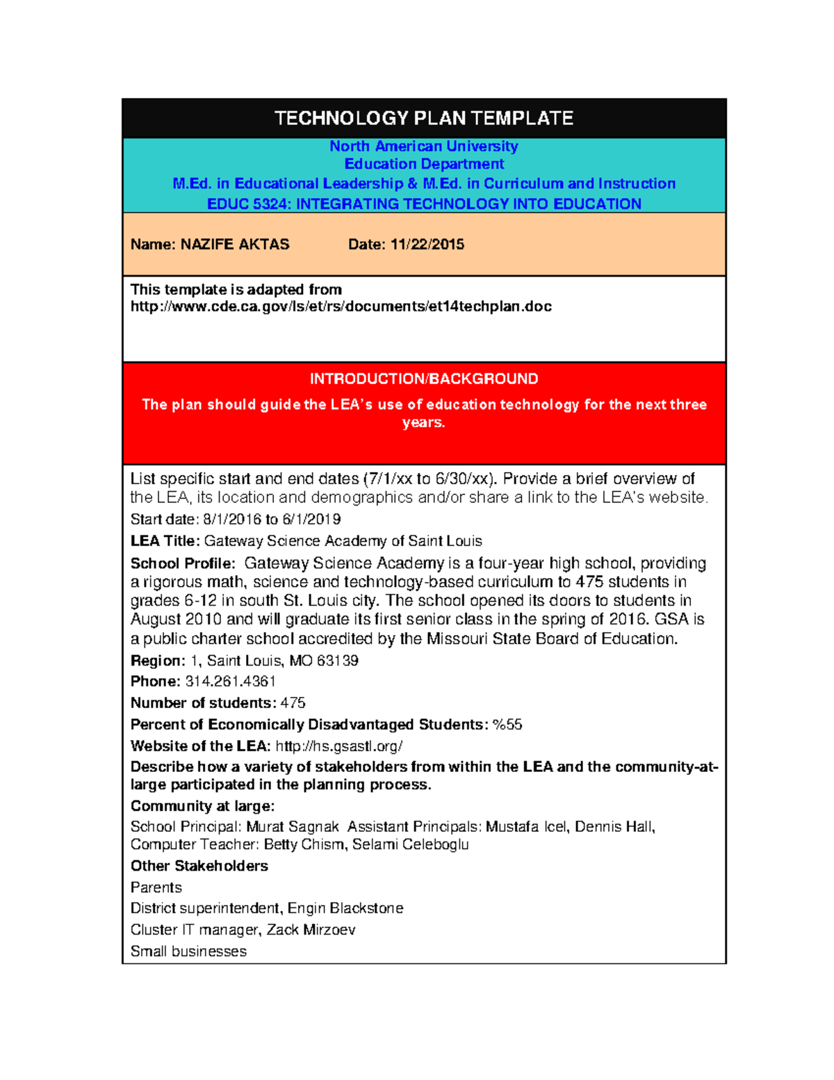 292575164 aktas educ 5324 technology plan - TECHNOLOGY PLAN TEMPLATE ...