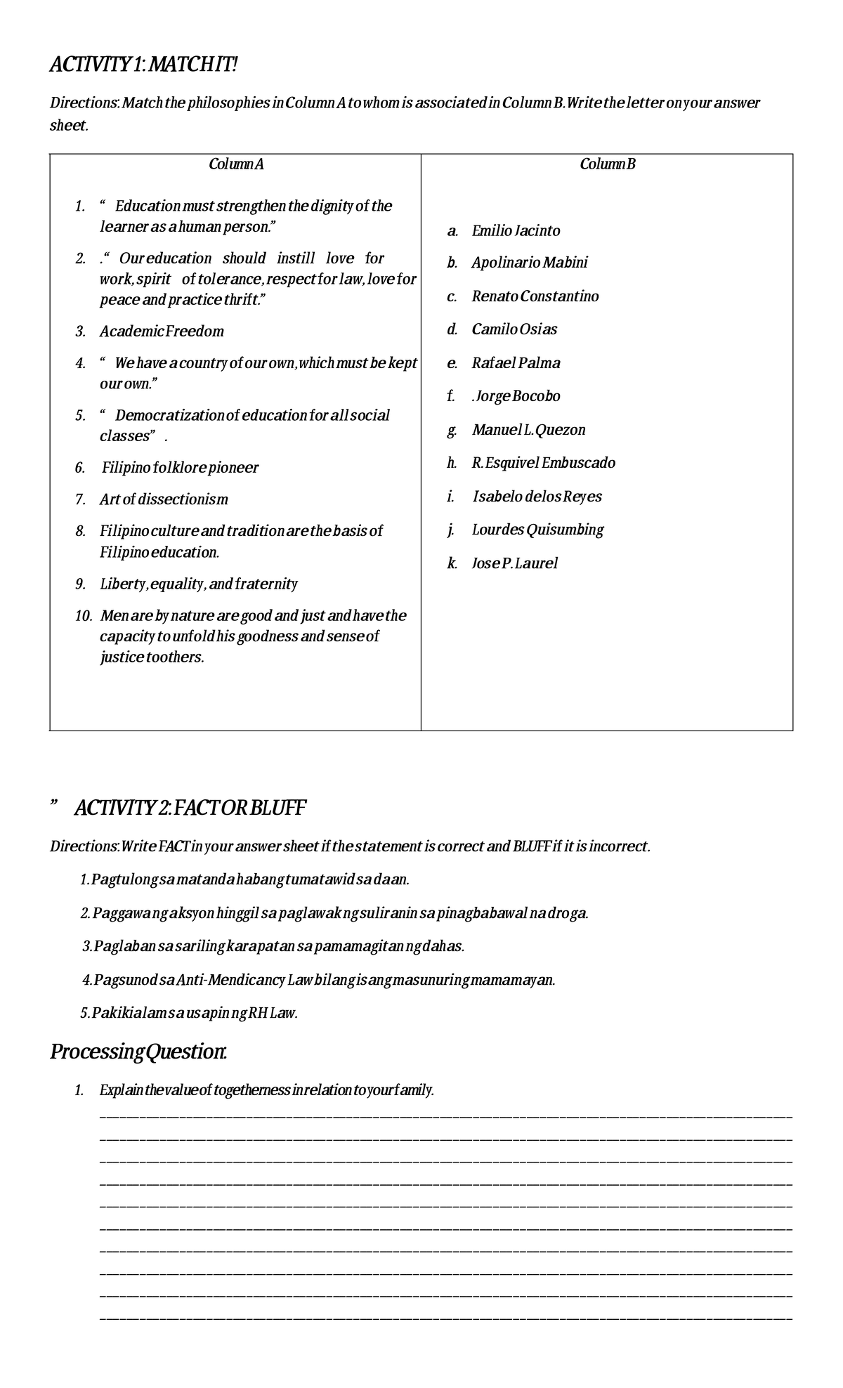 Activity sheet for diss - ACTIVITY1:MATCHIT! - Studocu