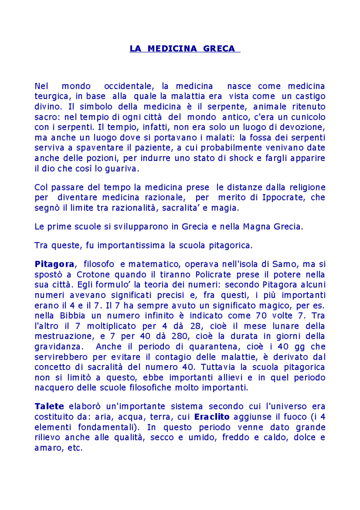 Lezione 1 - Storia della Medicina - Dall'antica grecia - LA MEDICINA GRECA Nel mondo occidentale ...