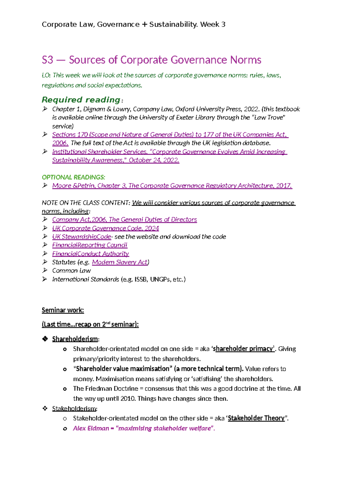 S3 — Sources of Corporate Governance Norms - Corporate Law, Governance ...