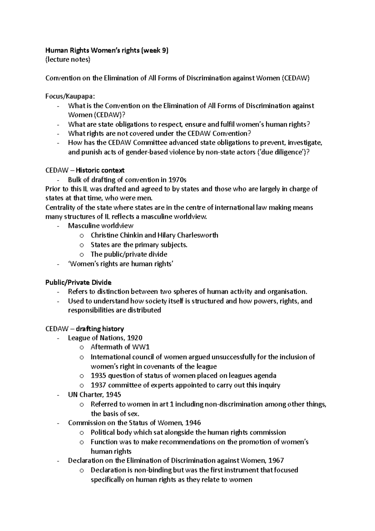 Human Rights Women - lecture notes - Human Rights Women’s rights (week ...