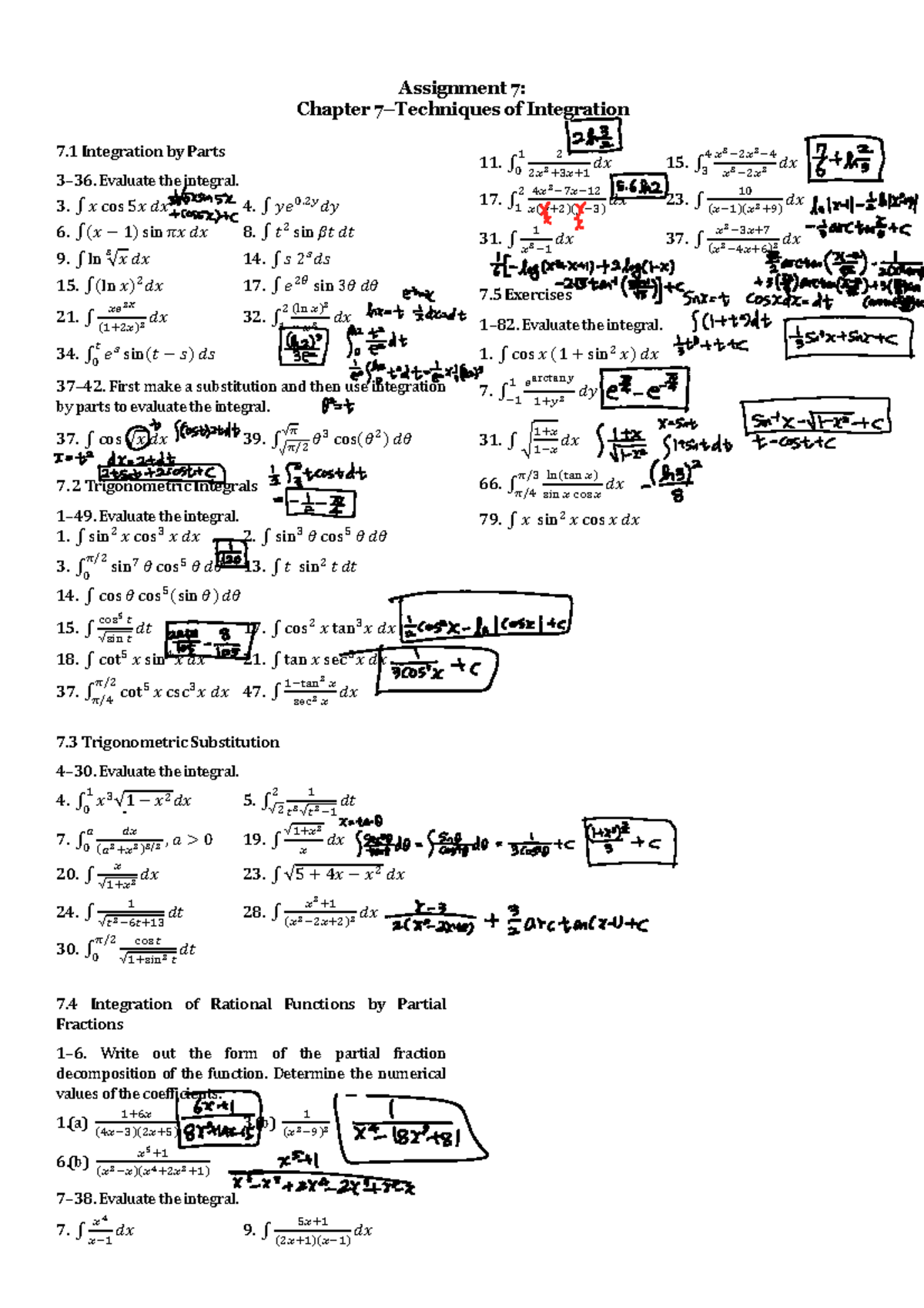 Assignment 7 - Kk - Assignment 7: Chapter 7–Techniques of Integration 7 ...