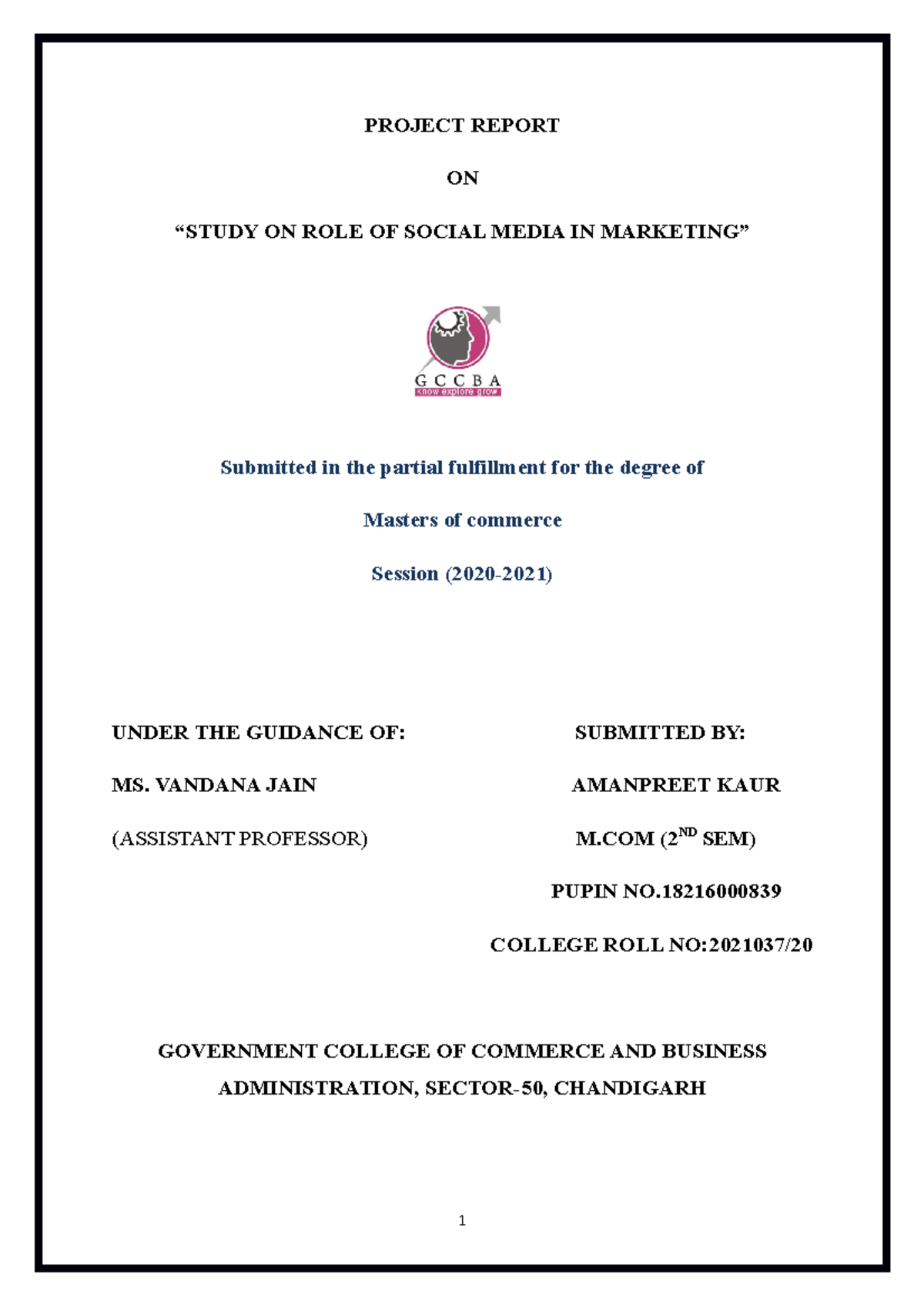 Project on Social media - PROJECT REPORT ON “STUDY ON ROLE OF SOCIAL ...