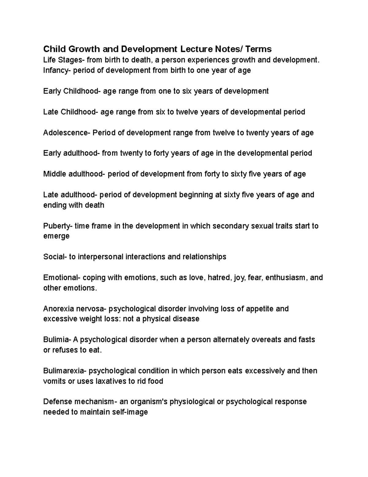 Child Growth and Development Lecture Notes Terms - Infancy- period of ...