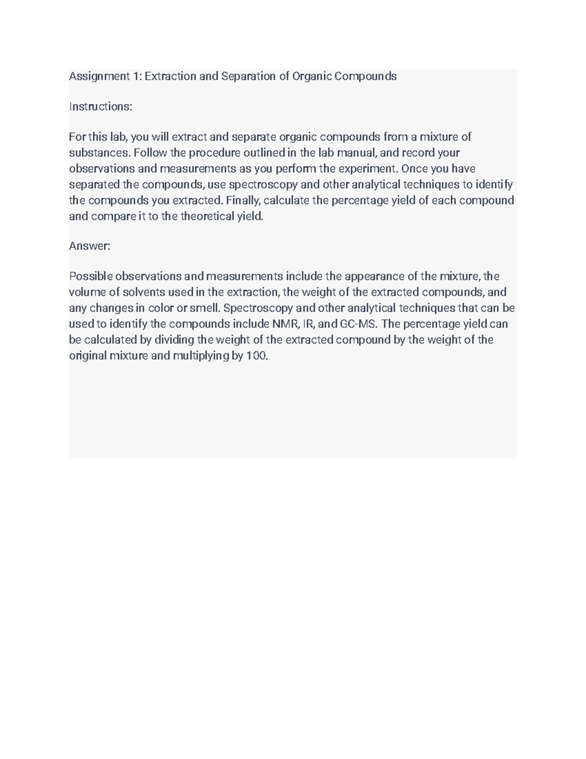 Assignment 1 Extraction and Separation of Organic Compounds ...