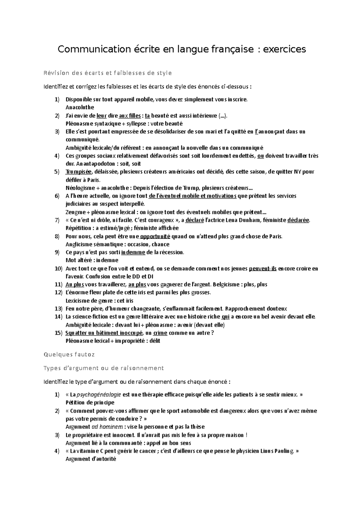 Comm écrite exercices - 2019-20 - Communication écrite en langue ...