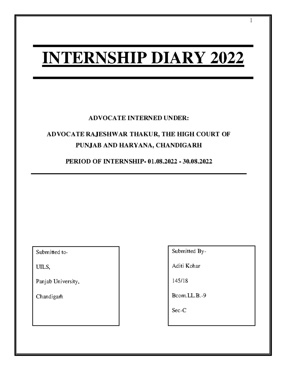 Internship Diary 2022 - INTERNSHIP DIARY 2022 ADVOCATE INTERNED UNDER ...