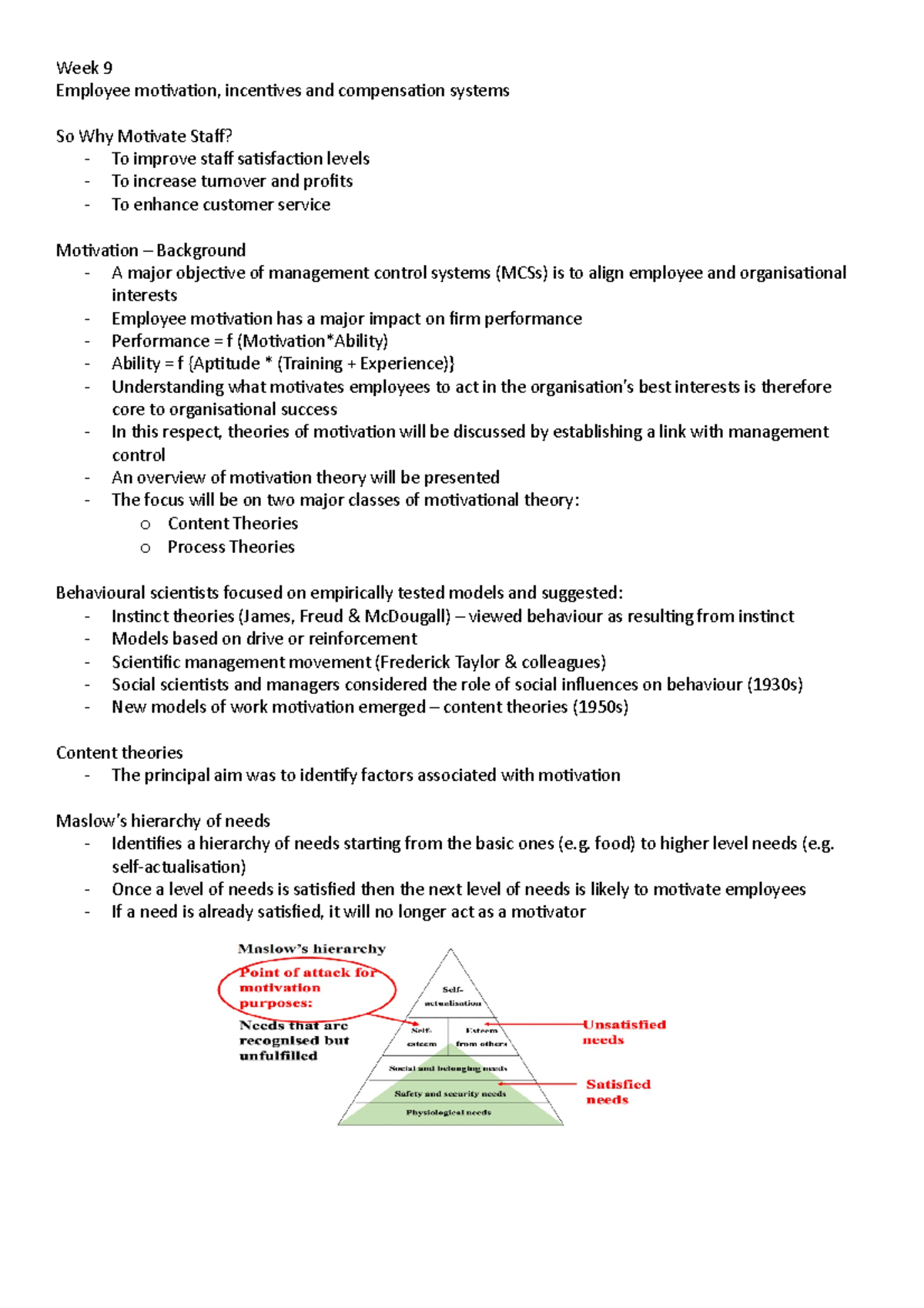 Week 9 lectures - Managerial Accounting notes - Week 9 Employee ...