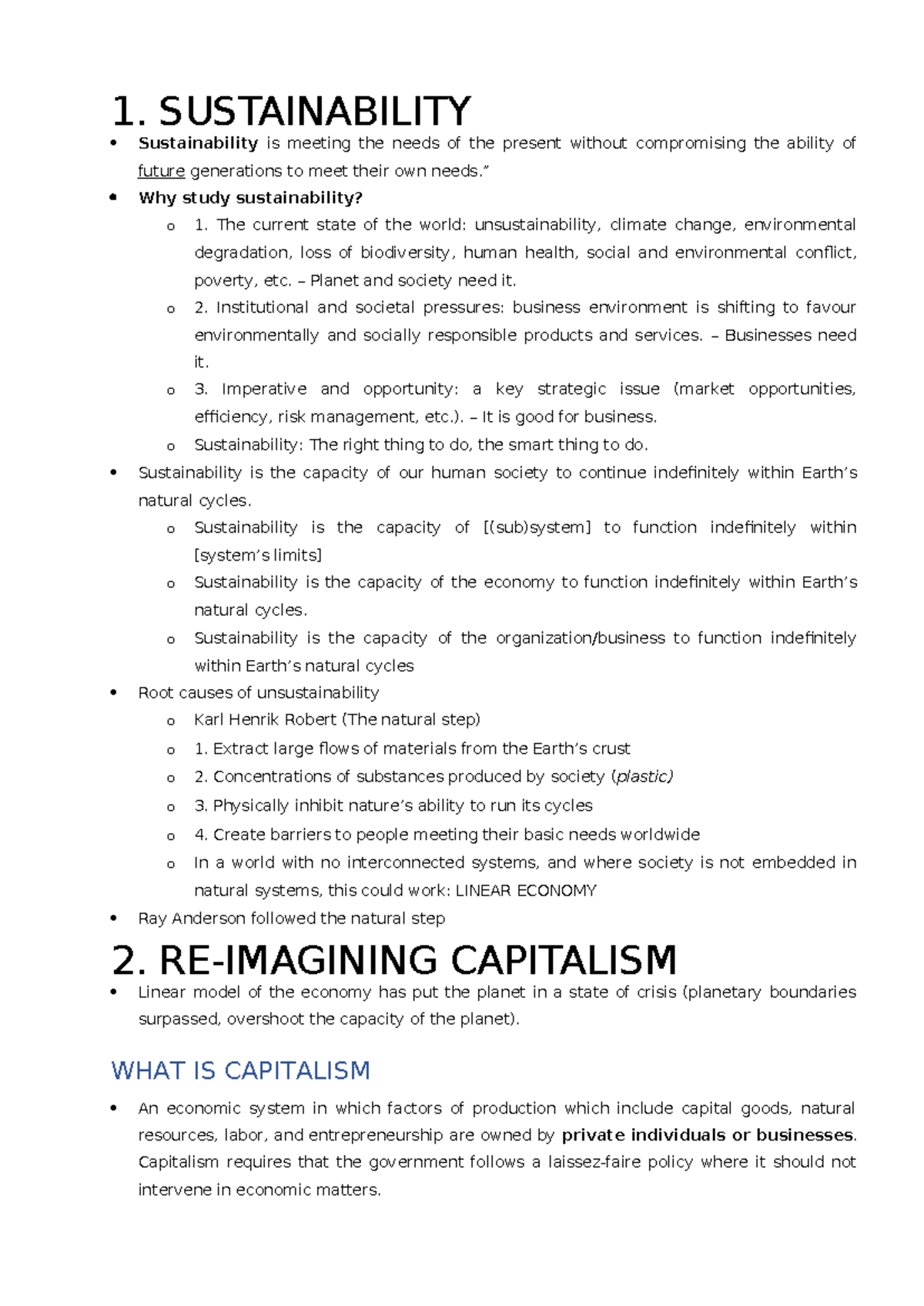 UNIT 2 - FROM SLIDES AND CLASS NOTES - 1. SUSTAINABILITY Sustainability ...