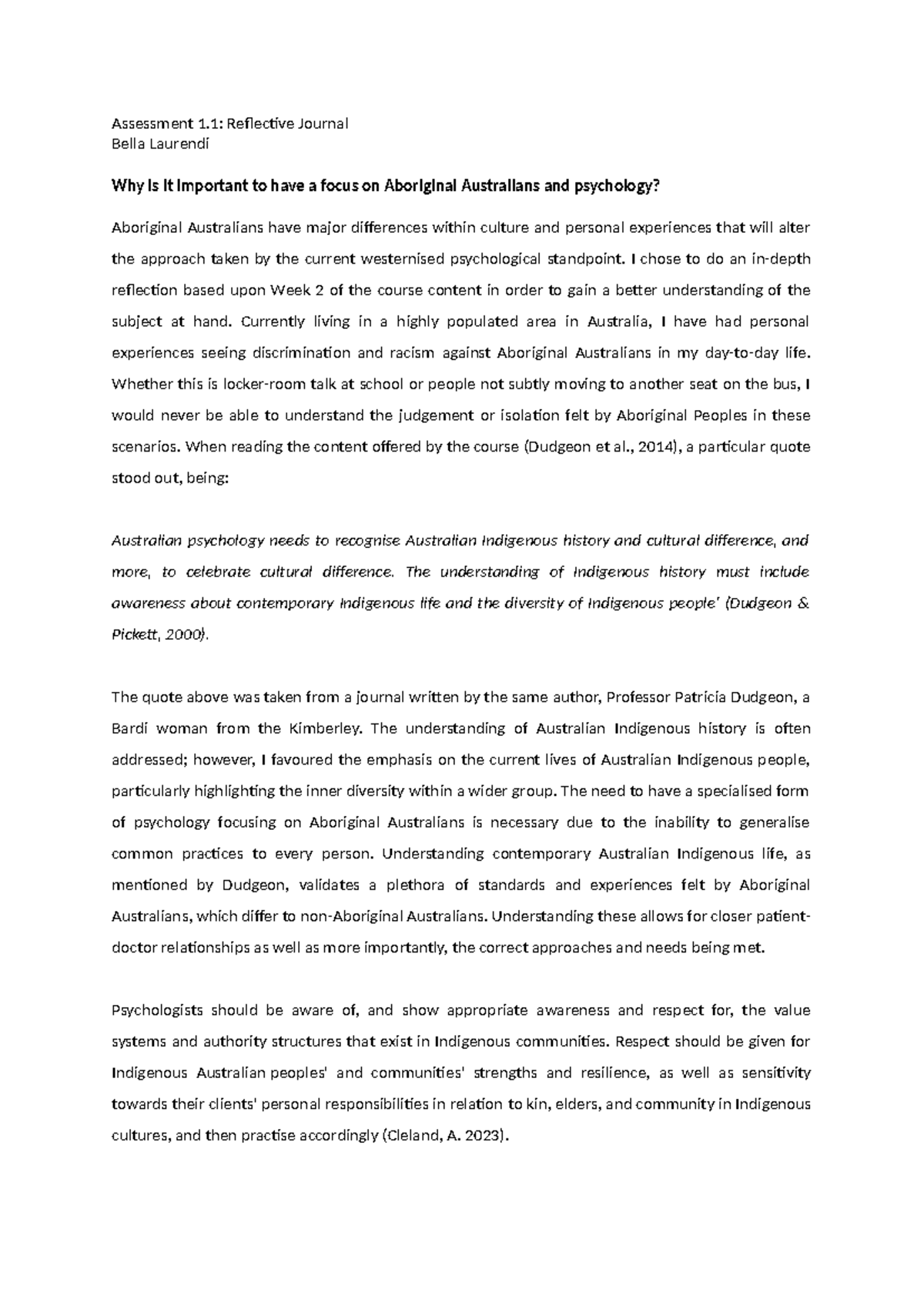 Assessment 1.1 Reflective Journal - Assessment 1: Reflective Journal ...