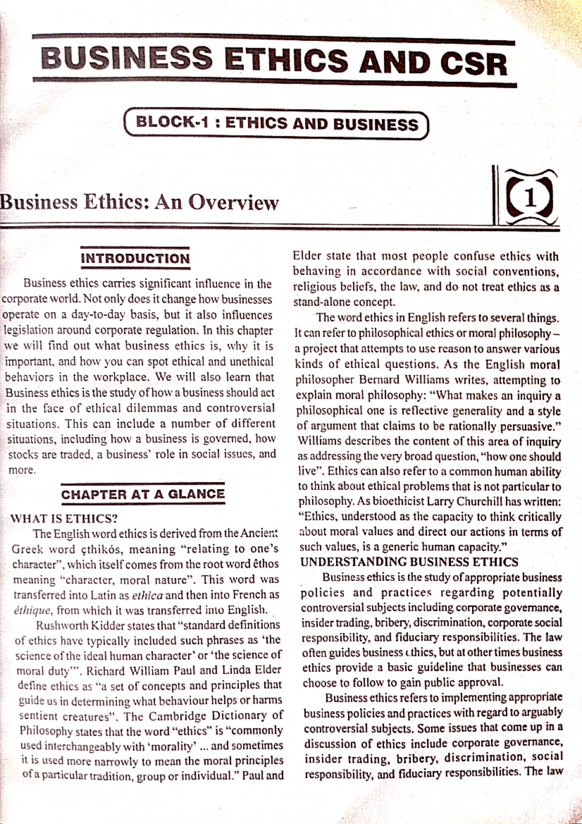 Business Ethics Introduction - Business ethics and csr - Studocu