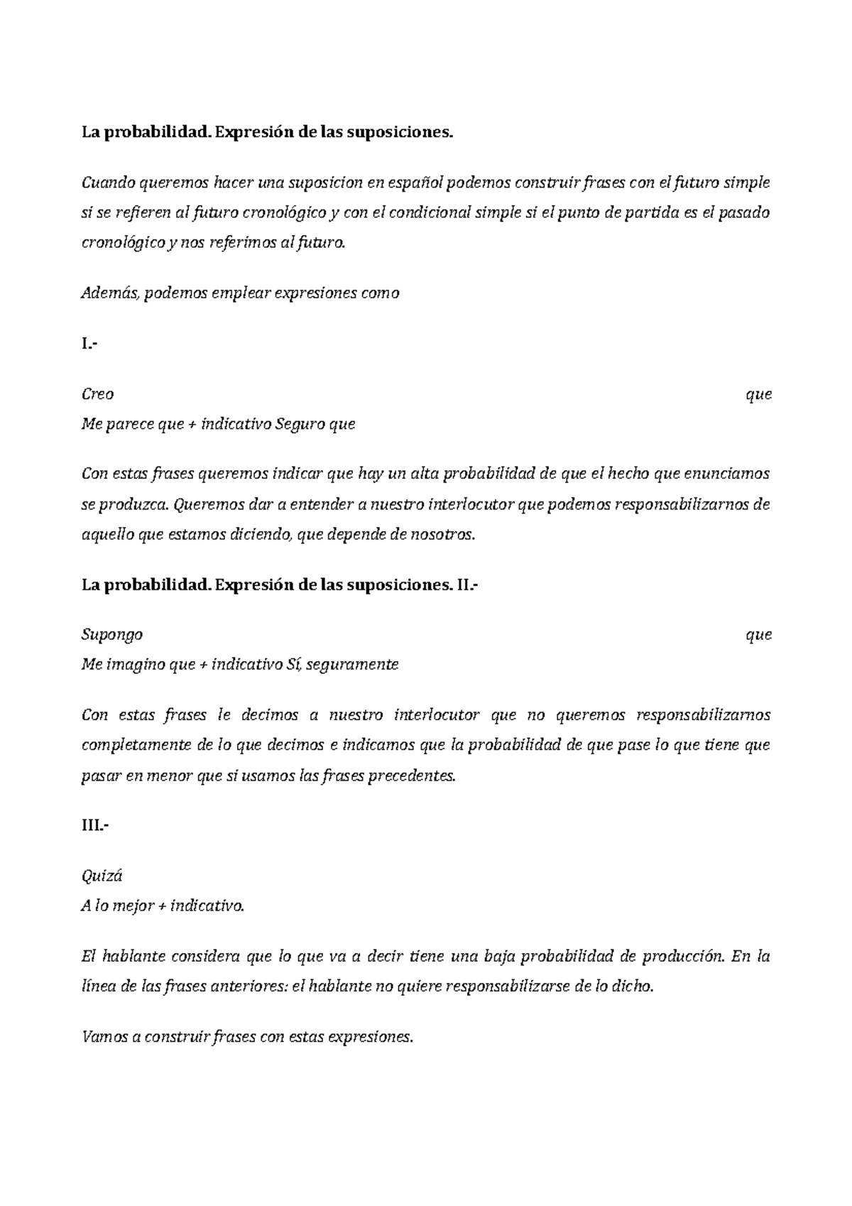 La probabilidad. Expresión de las suposiciones. - La probabilidad ...