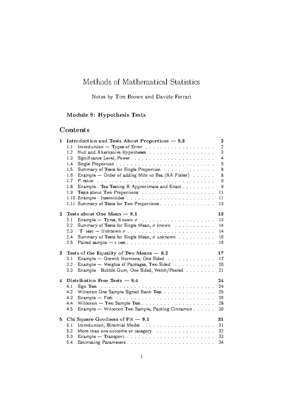 Module 8 LMS - Methods of Mathematical Statistics Notes by Tim Brown ...
