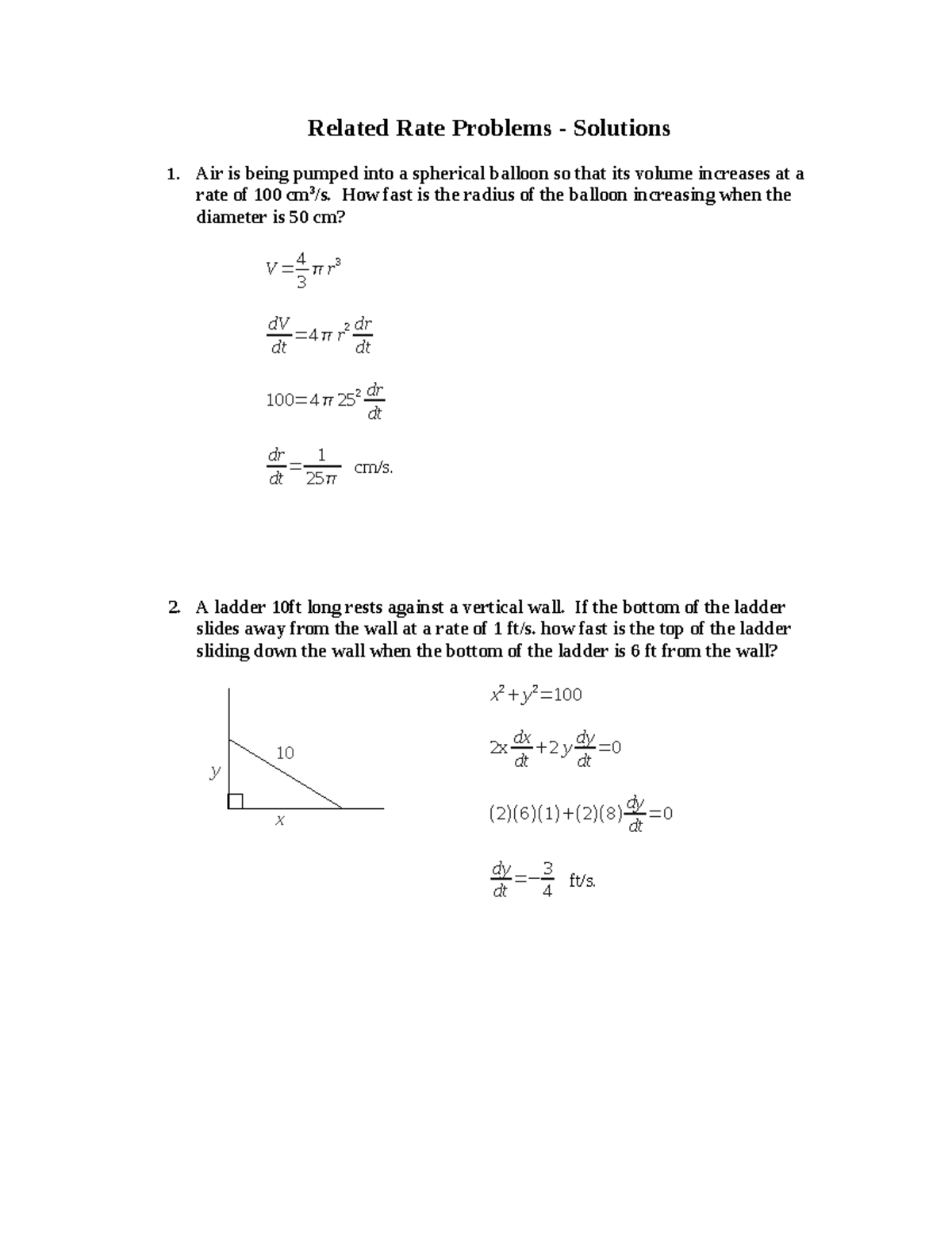 Ch3-9Related Rate Solutions - Related Rate Problems - Solutions Air is ...