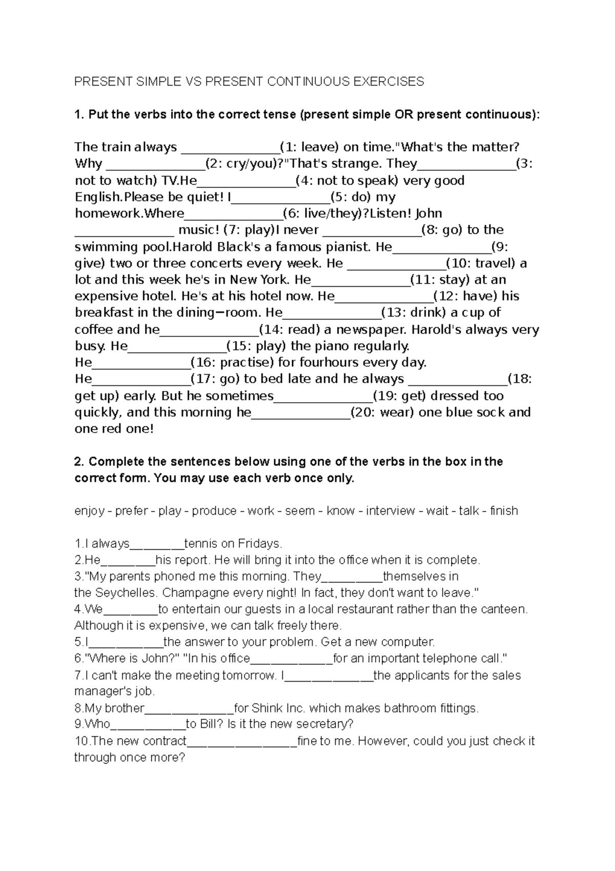 Present Simple VS Present Continuous Exercises - PRESENT SIMPLE VS ...
