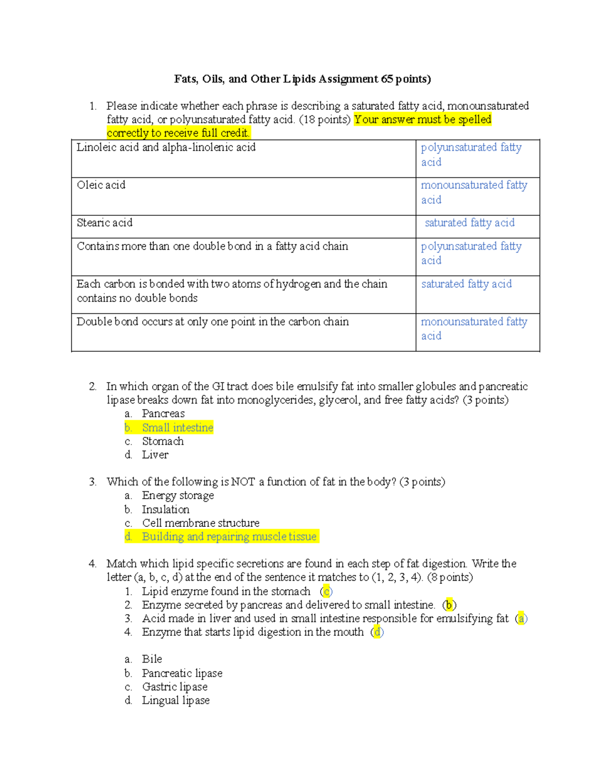 Fats Assignment - It's to understand the part of the chemistry - Fats ...
