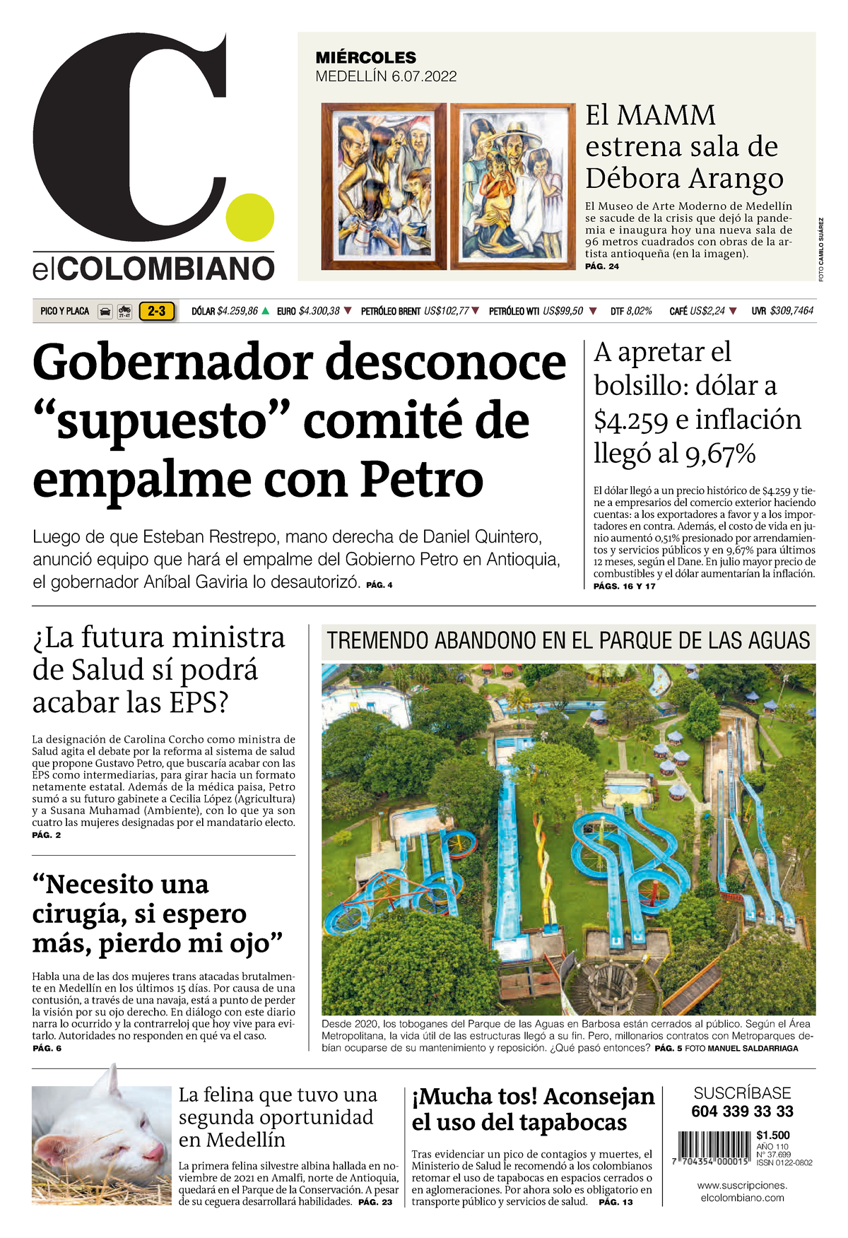 20220706 el Colombiano - $1. AÑO 110 N° 37. ISSN 0122- MIÉRCOLES ...