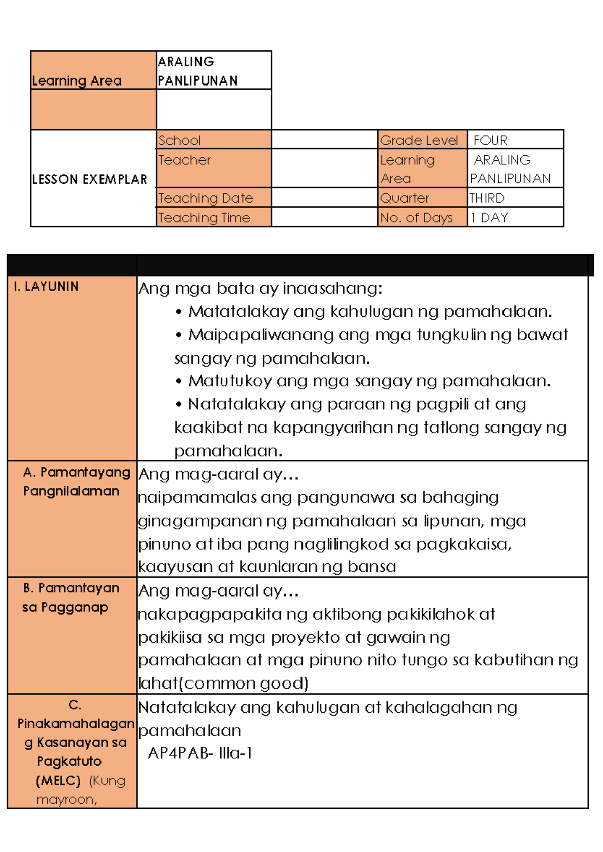 COT AP 4 Q3 - Aral Pan lesson Plan - Learning Area ARALING PANLIPUNAN ...