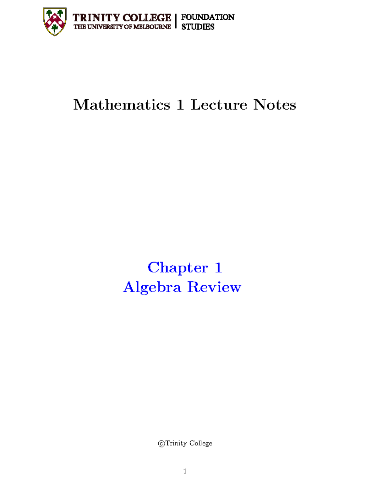 Chapter 1 of the first lesson - Mathematics 1 Lecture Notes Chapter 1 ...