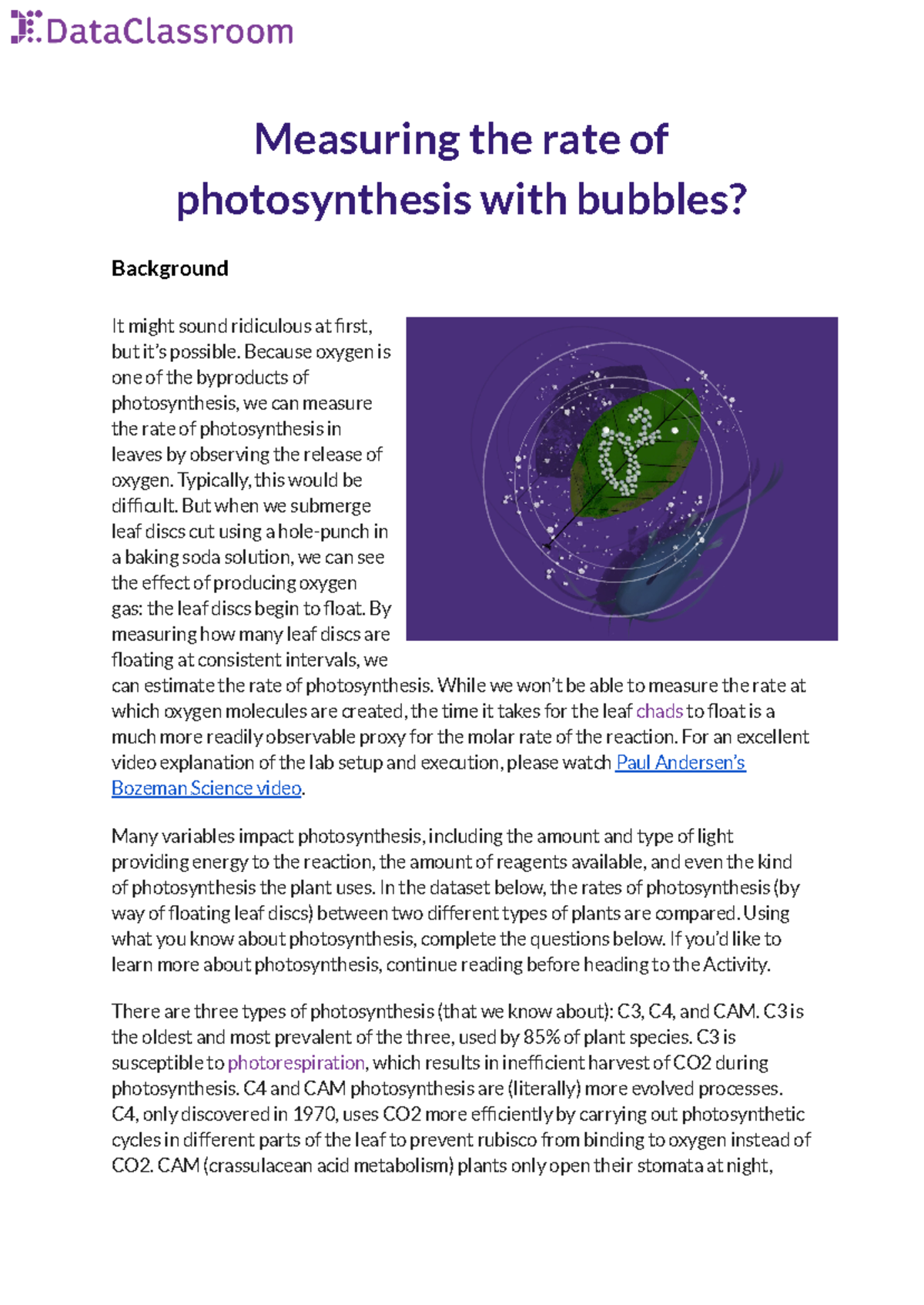 Michael Schwartz - DCphotosynthesisprelab - Measuring the rate of ...