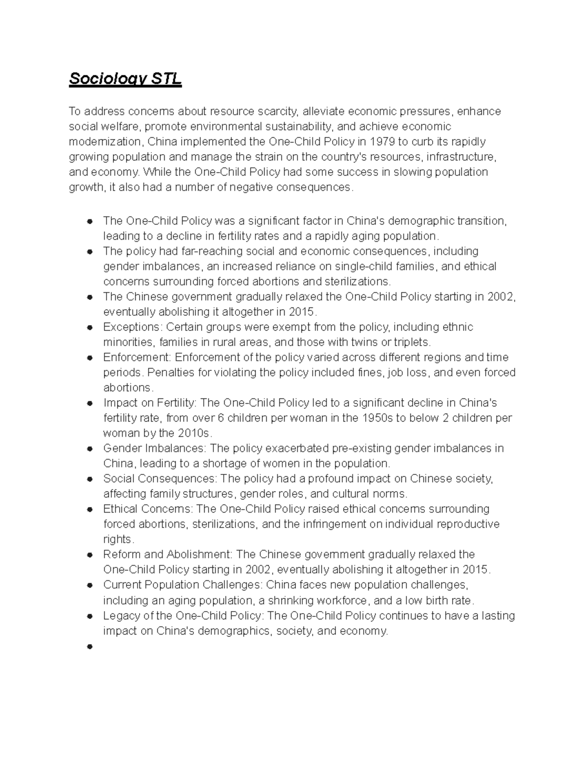 Sociology STL - Homework assignment - Sociology STL To address concerns ...