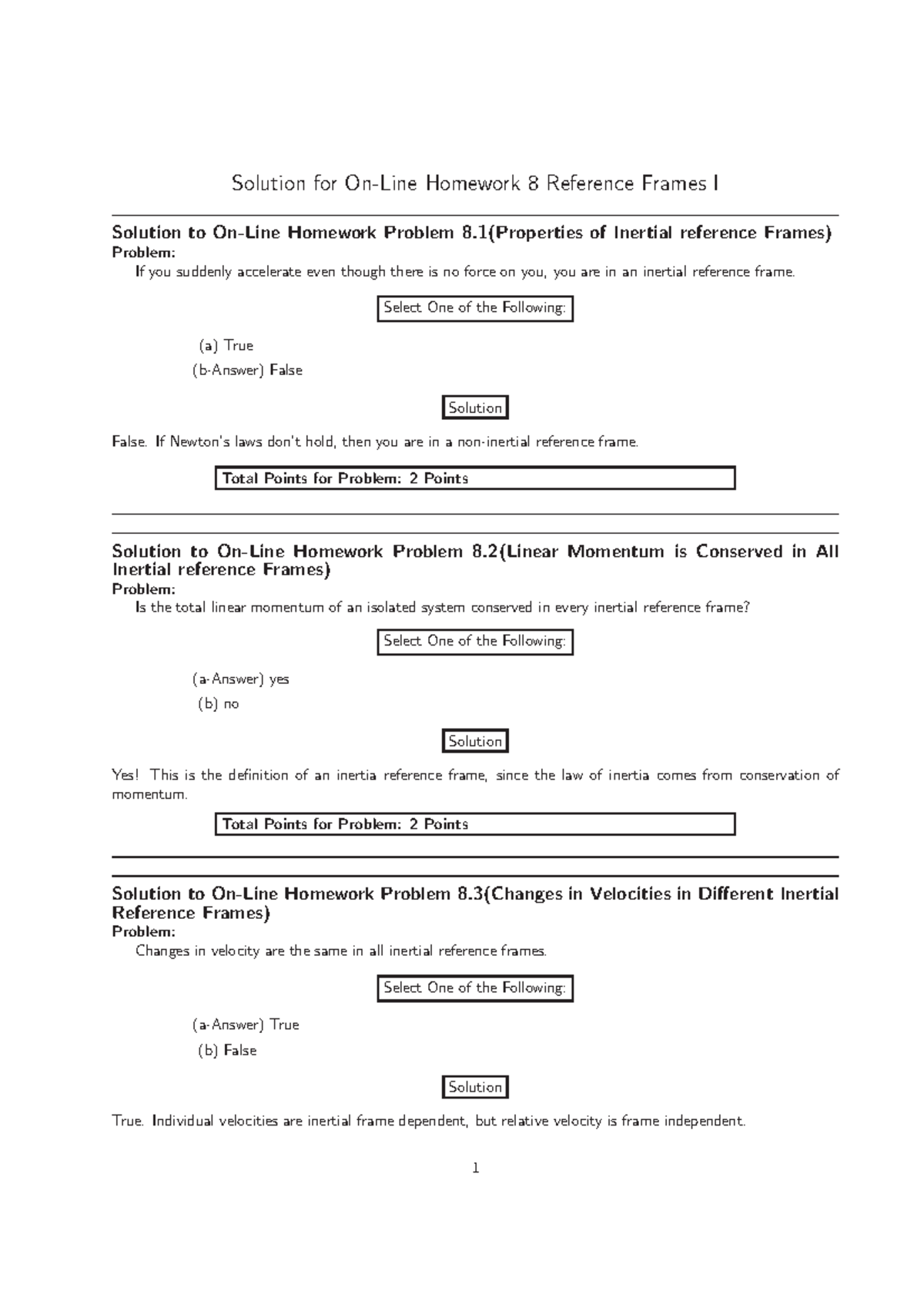8 Reference Frames - Online HW solution 8 - Solution for Homework 8 ...
