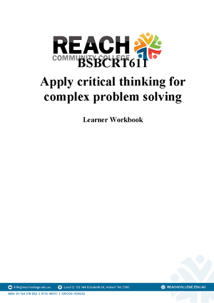 FBT Bsbcrt 611 Learner Workbook V2 - BSBCRT Apply critical thinking for complex problem solving ...