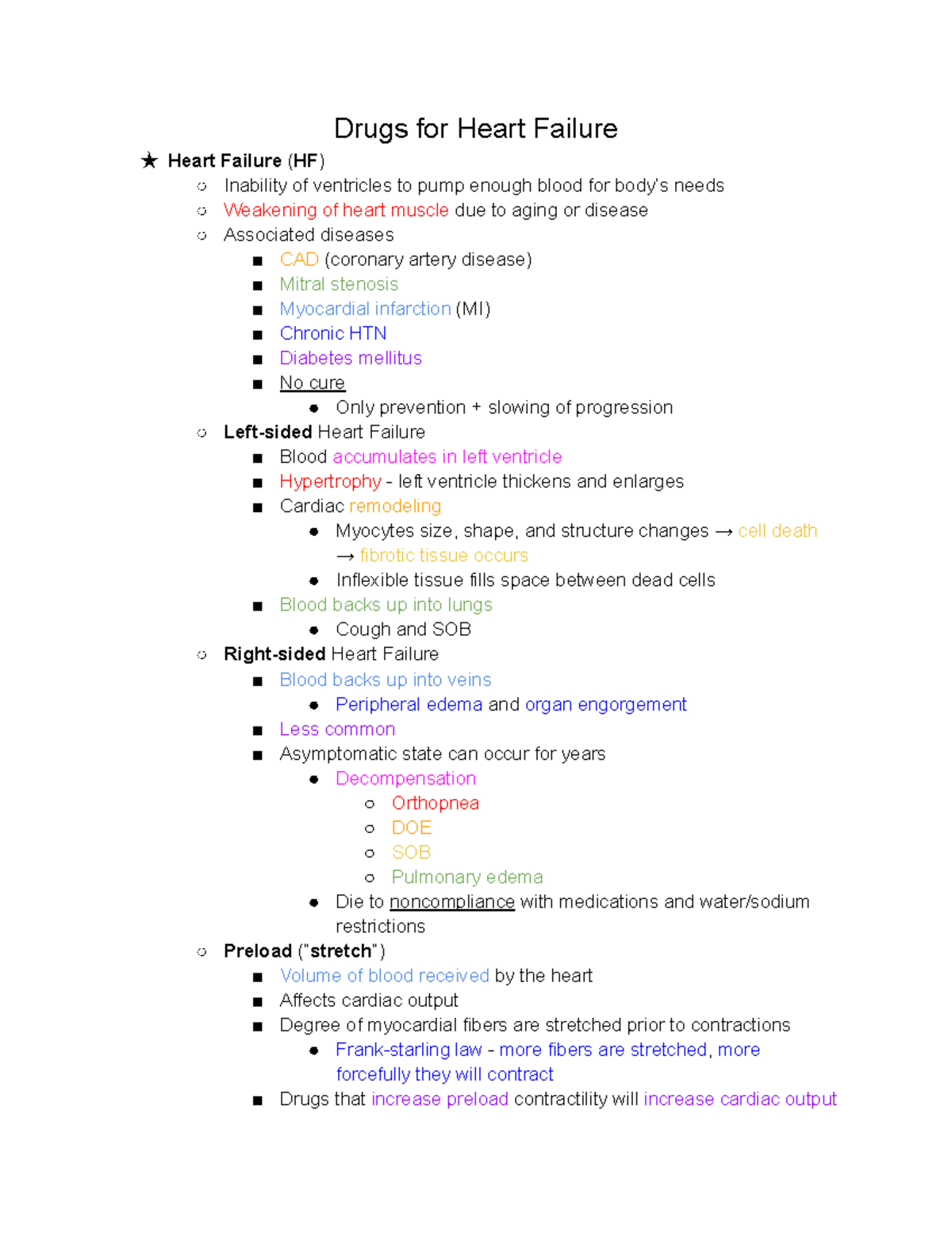Chapter 27 - CHF - Lecture Notes - Drugs for Heart Failure ★ Heart ...
