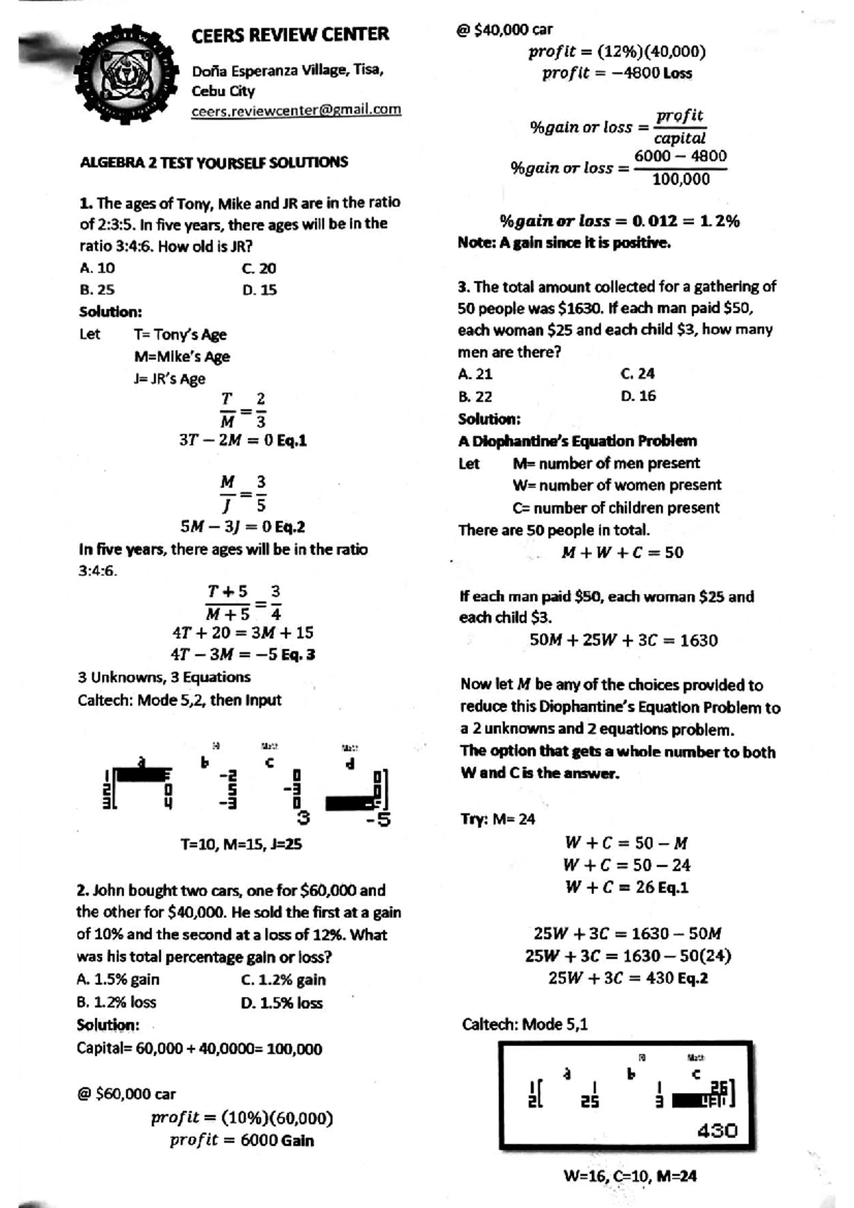 MATH 2 - Algebra 2 - For review purposes - electrical past b.e - Studocu