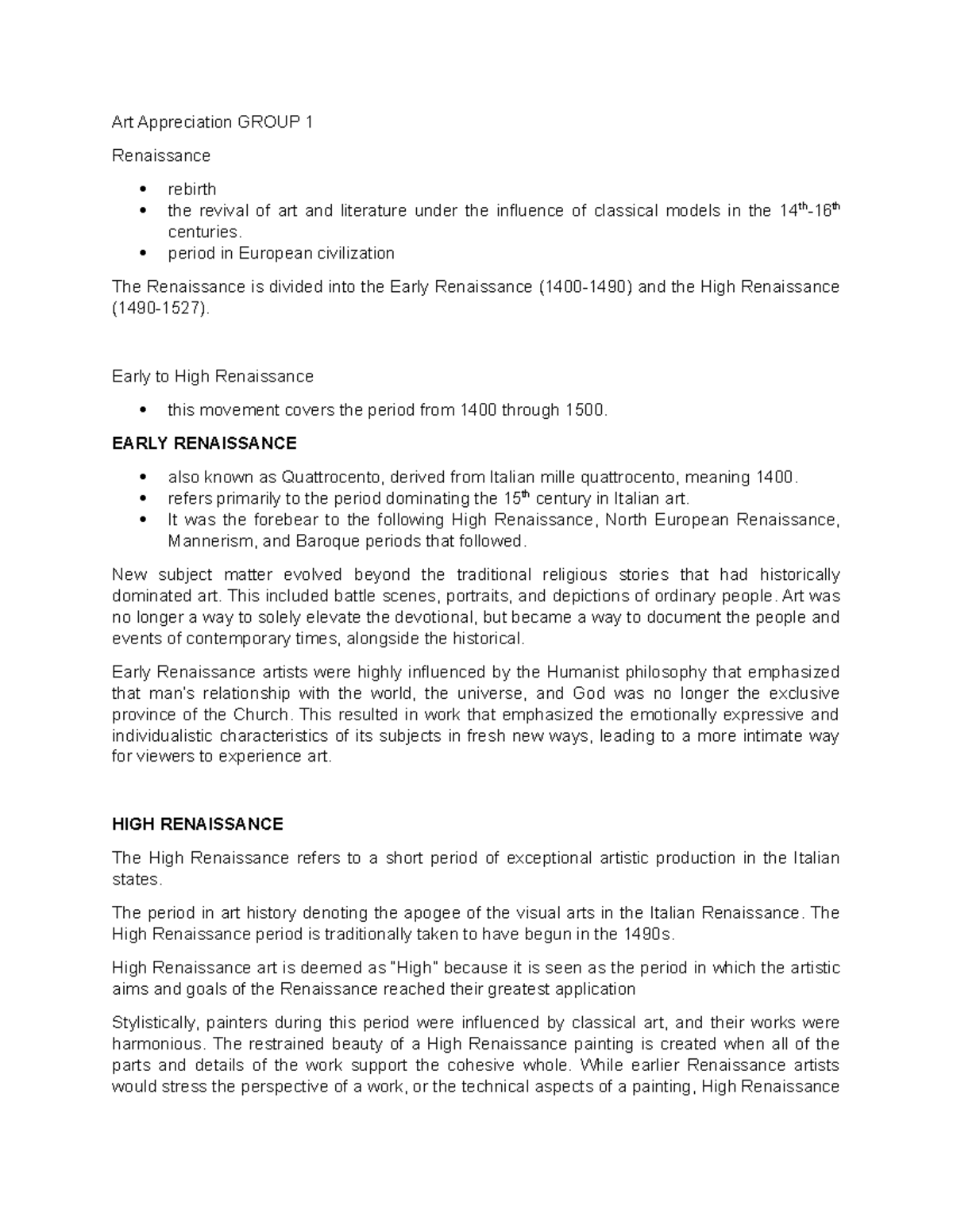 Art Appreciation Renaissance TO Baroque ART - Art Appreciation GROUP 1 ...