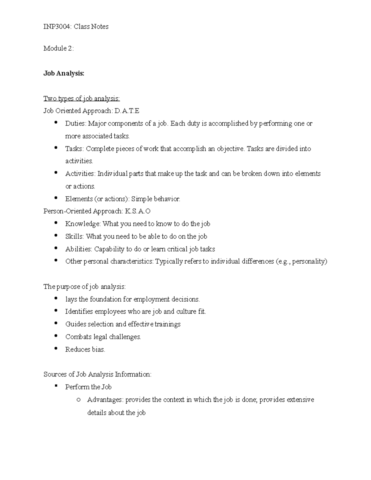 INP3004-Module 2Notes - Module 2: Job Analysis: Two types of job ...