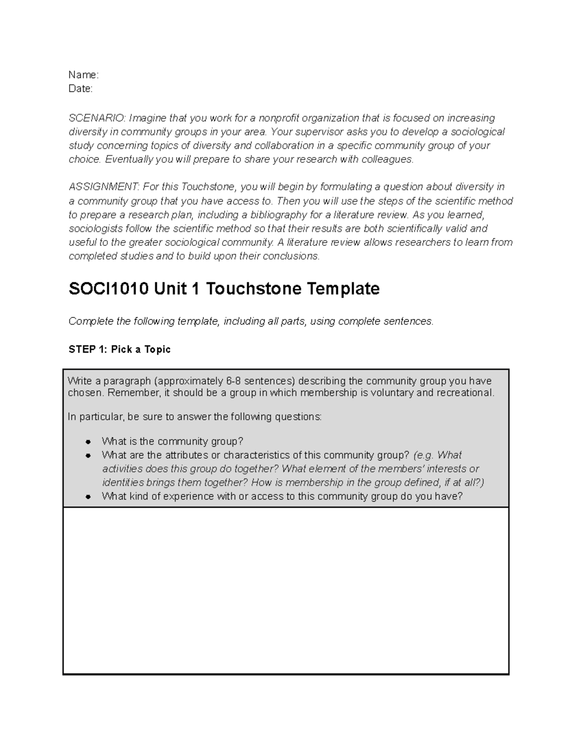 SOCI1010 Touchstone 1 Template - SOC 08120 - Rowan University - Studocu