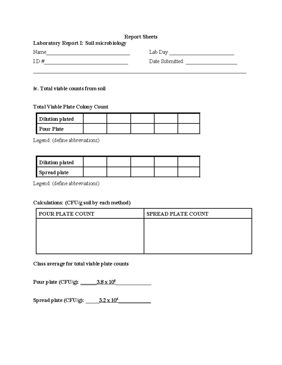 Lab 1 Report sheets - lab - Report Sheets Laboratory Report I: Soil ...