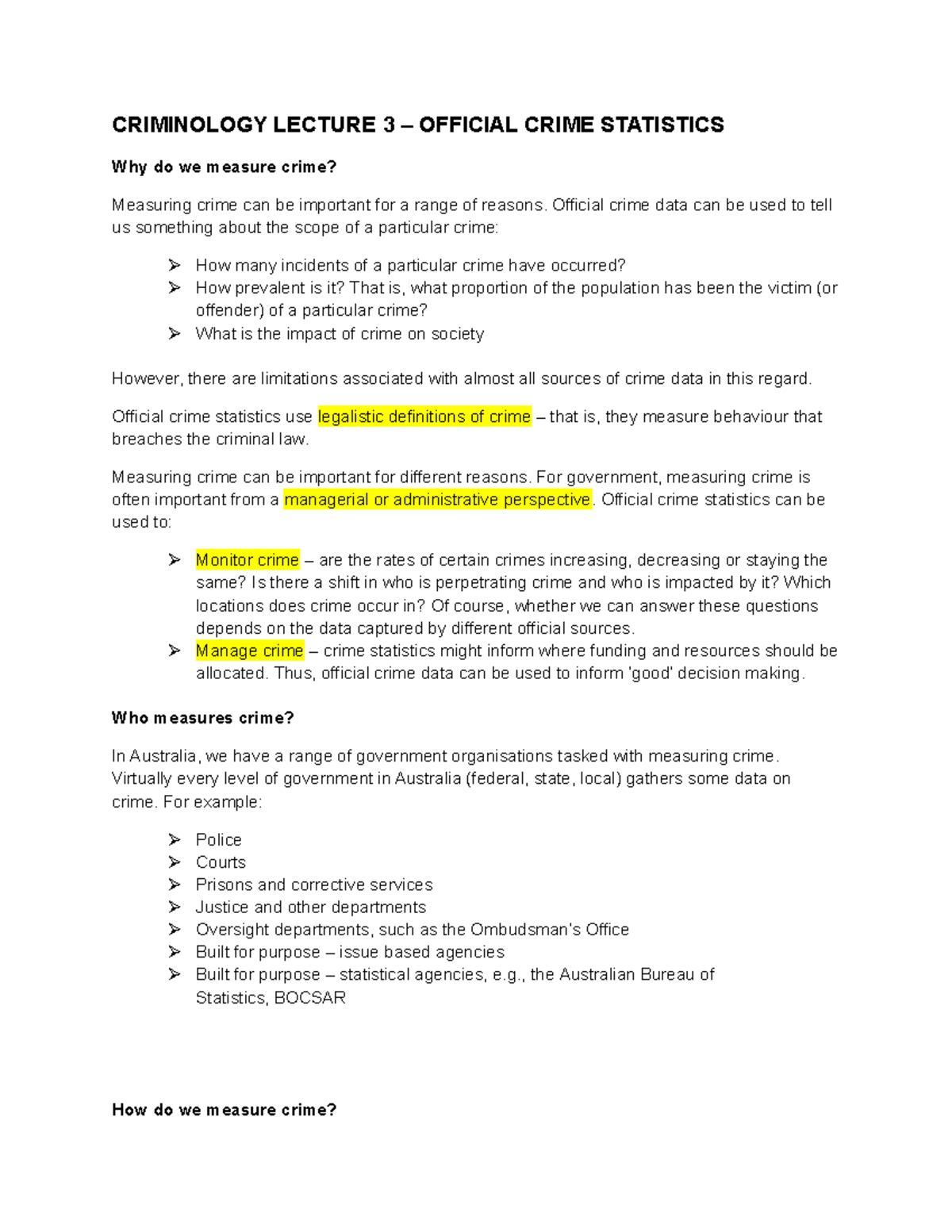 CRIM Lecture 3 - Official Crime Statistics - CRIMINOLOGY LECTURE 3 ...