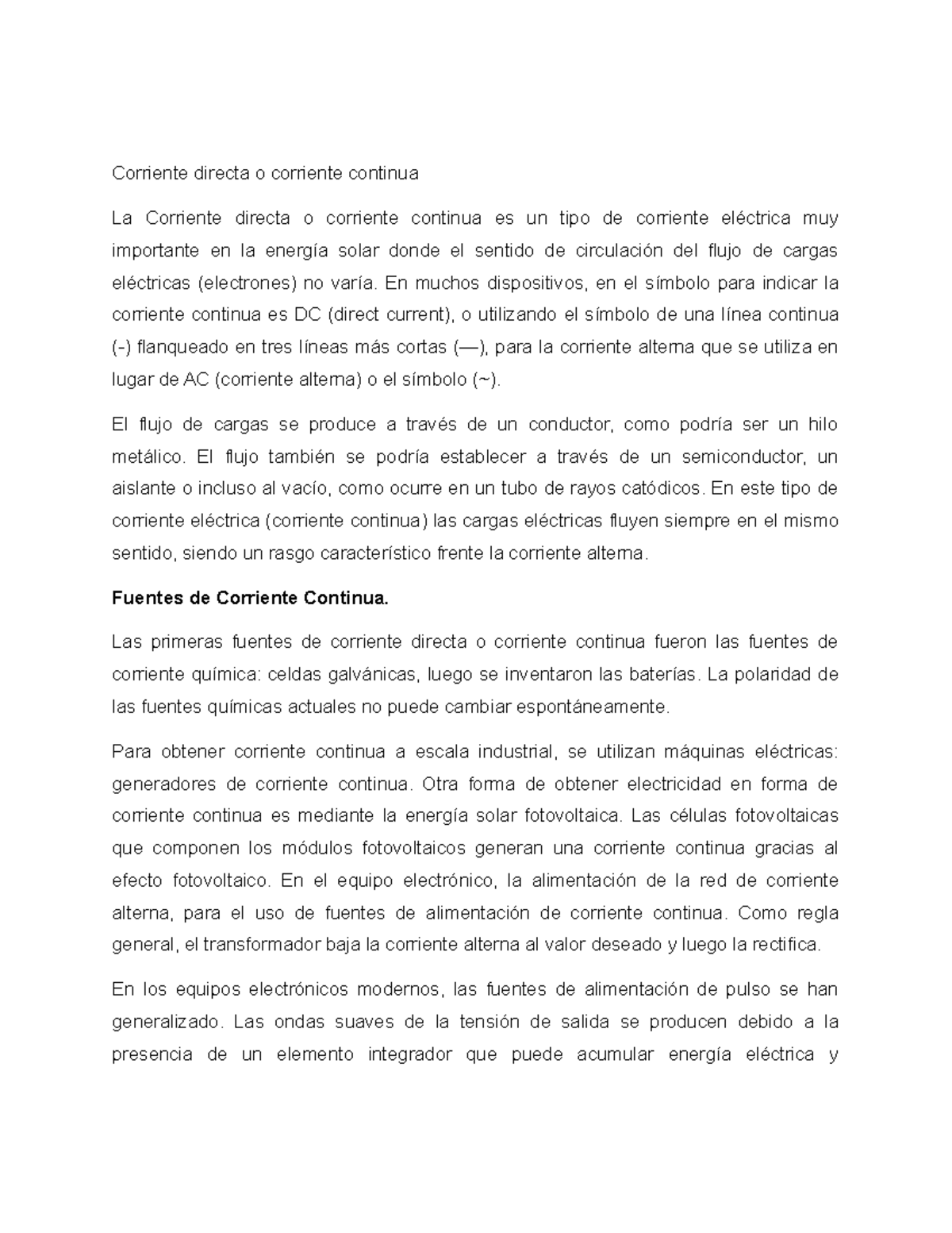 E1 - Corriente directa - Corriente directa o corriente continua La ...
