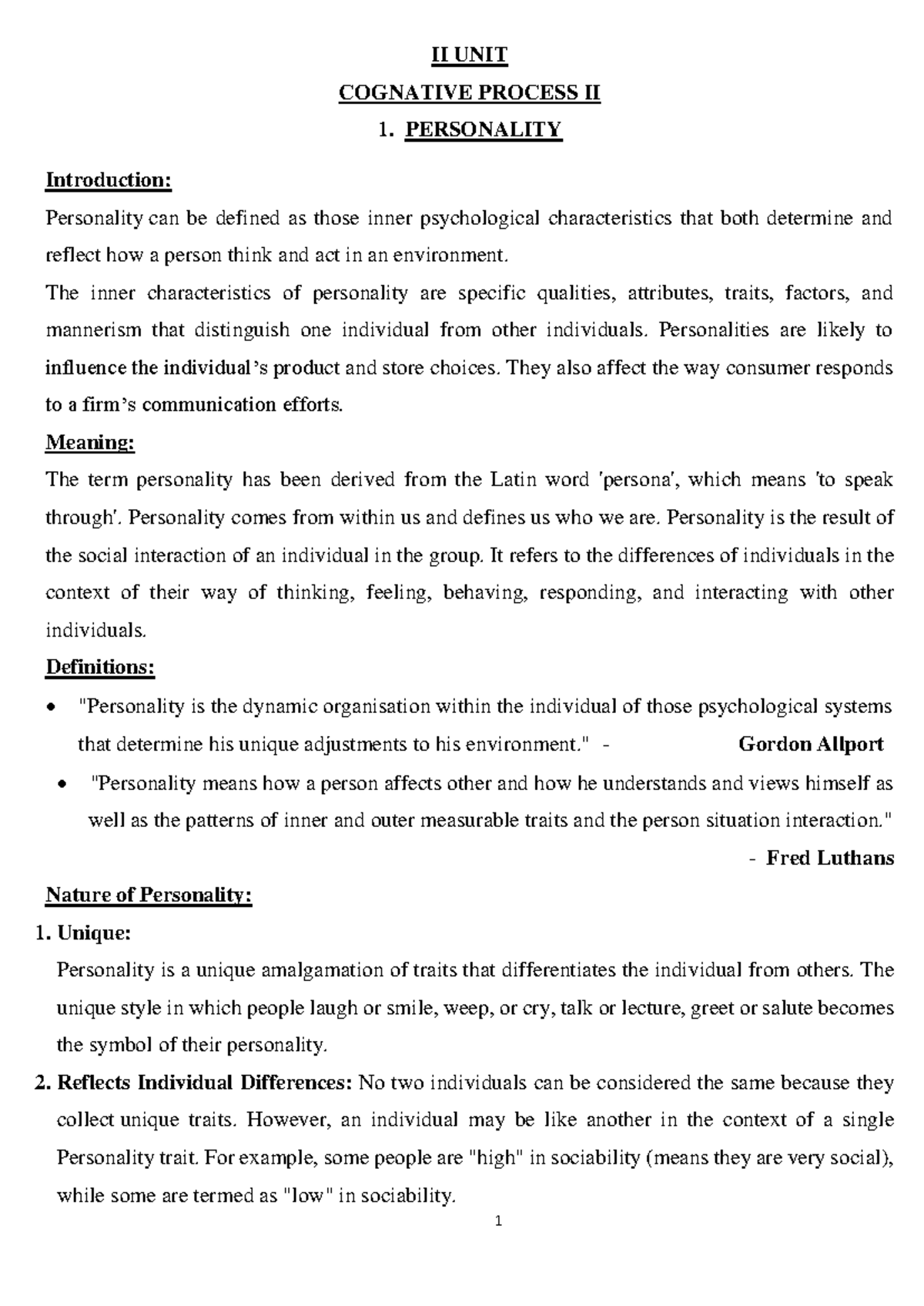 OB - Unit II - northbound much - II UNIT COGNATIVE PROCESS II 1 ...