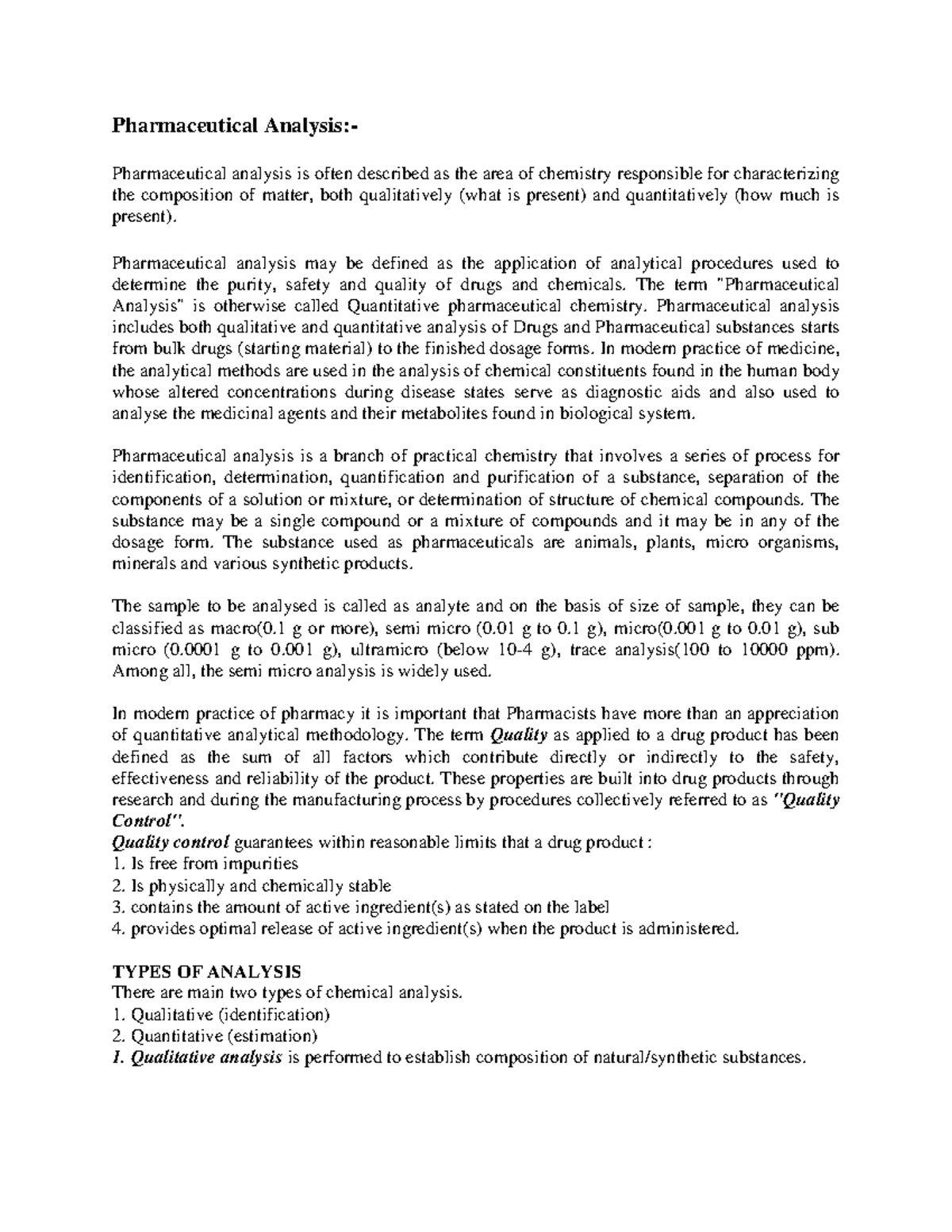 BP102 unit 1 - Pharmaceutical Analysis:- Pharmaceutical analysis is often described as the area ...
