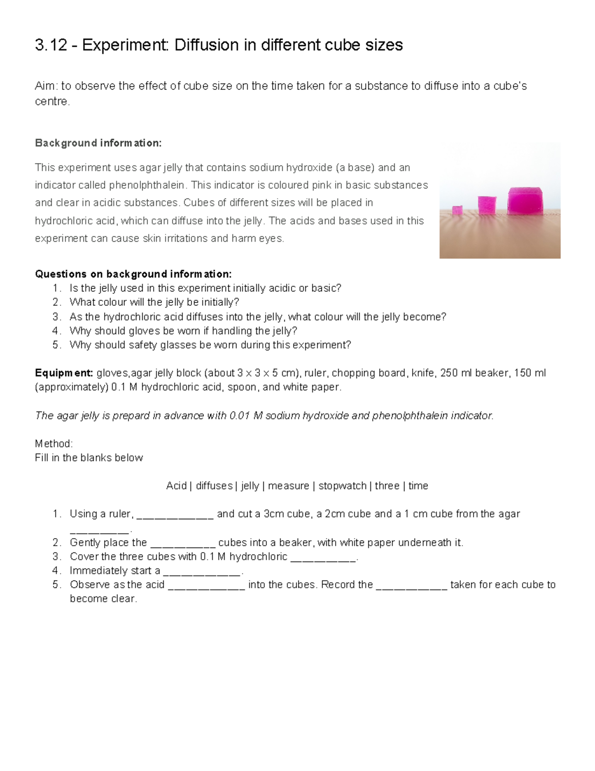 Abbigail Campbell - Rates of reaction - 3 - Experiment: Diffusion in ...