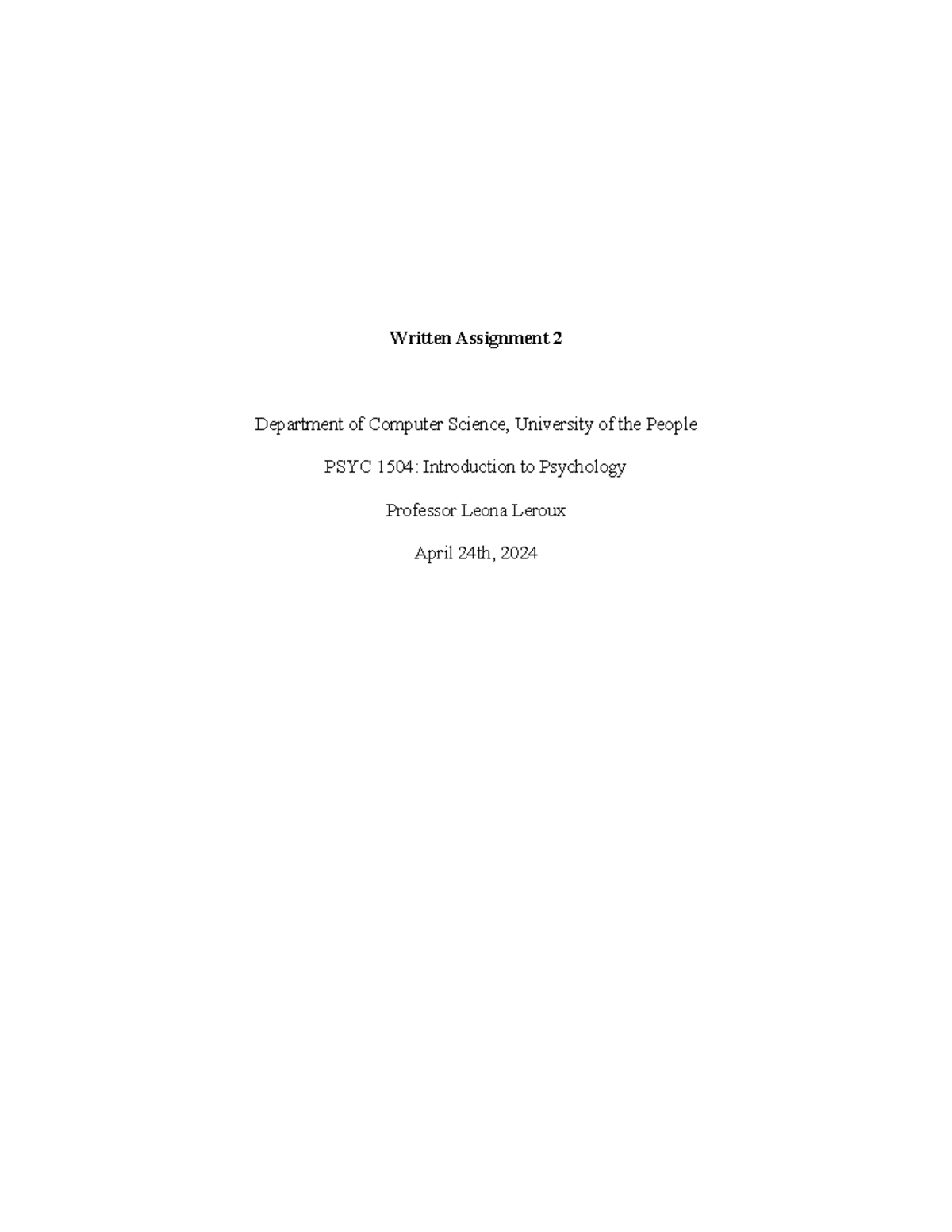 W Assignment 2 - study - Written Assignment 2 Department of Computer ...