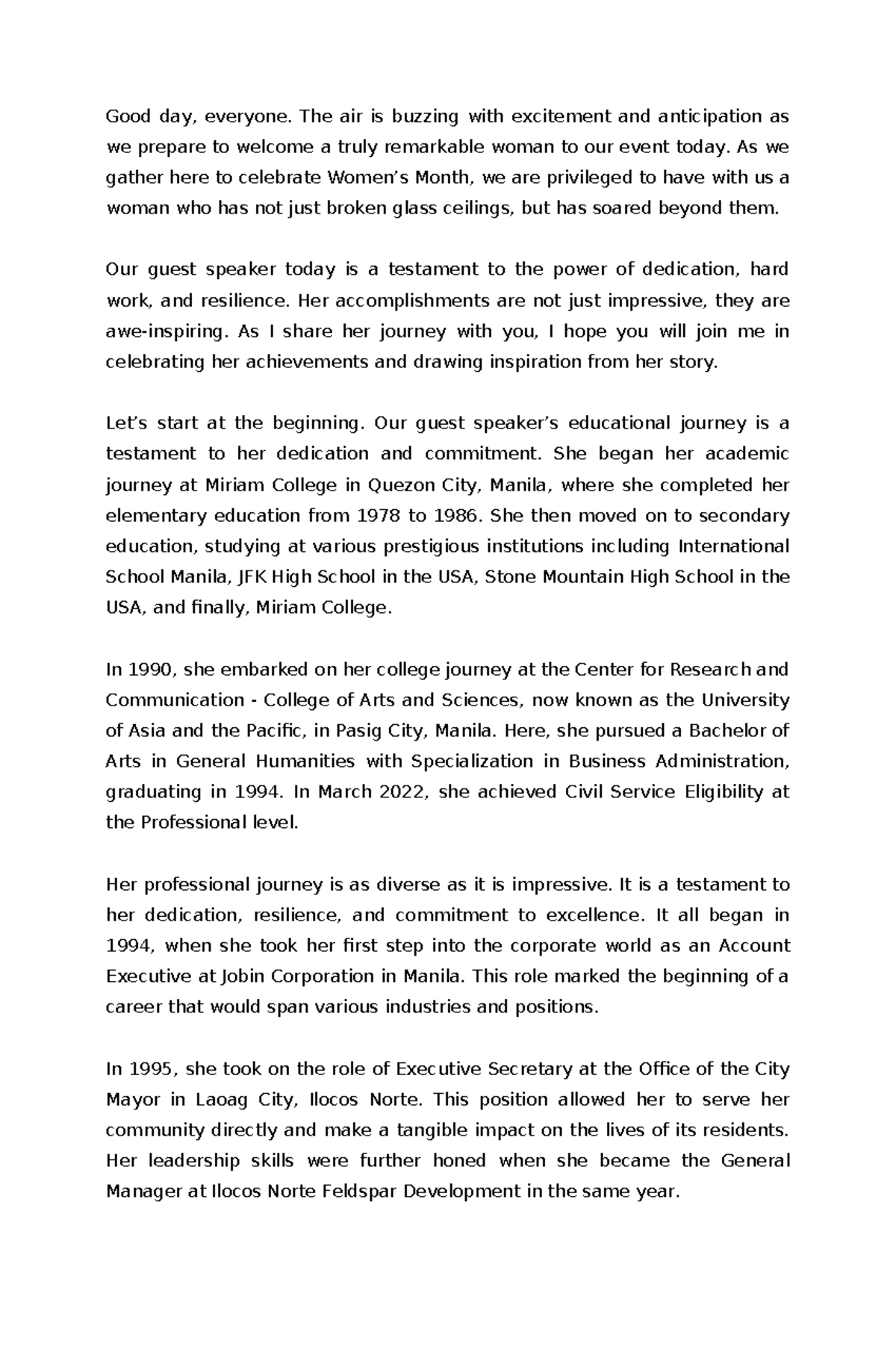 Speech for Guest Speaker - Good day, everyone. The air is buzzing with ...