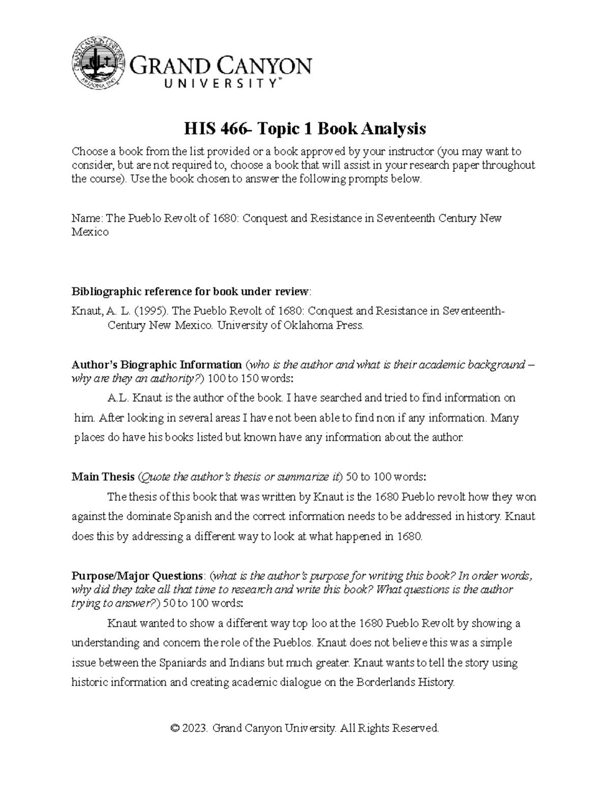 HIS-466 T1 Book Analysis Worksheet - HIS 466- Topic 1 Book Analysis ...