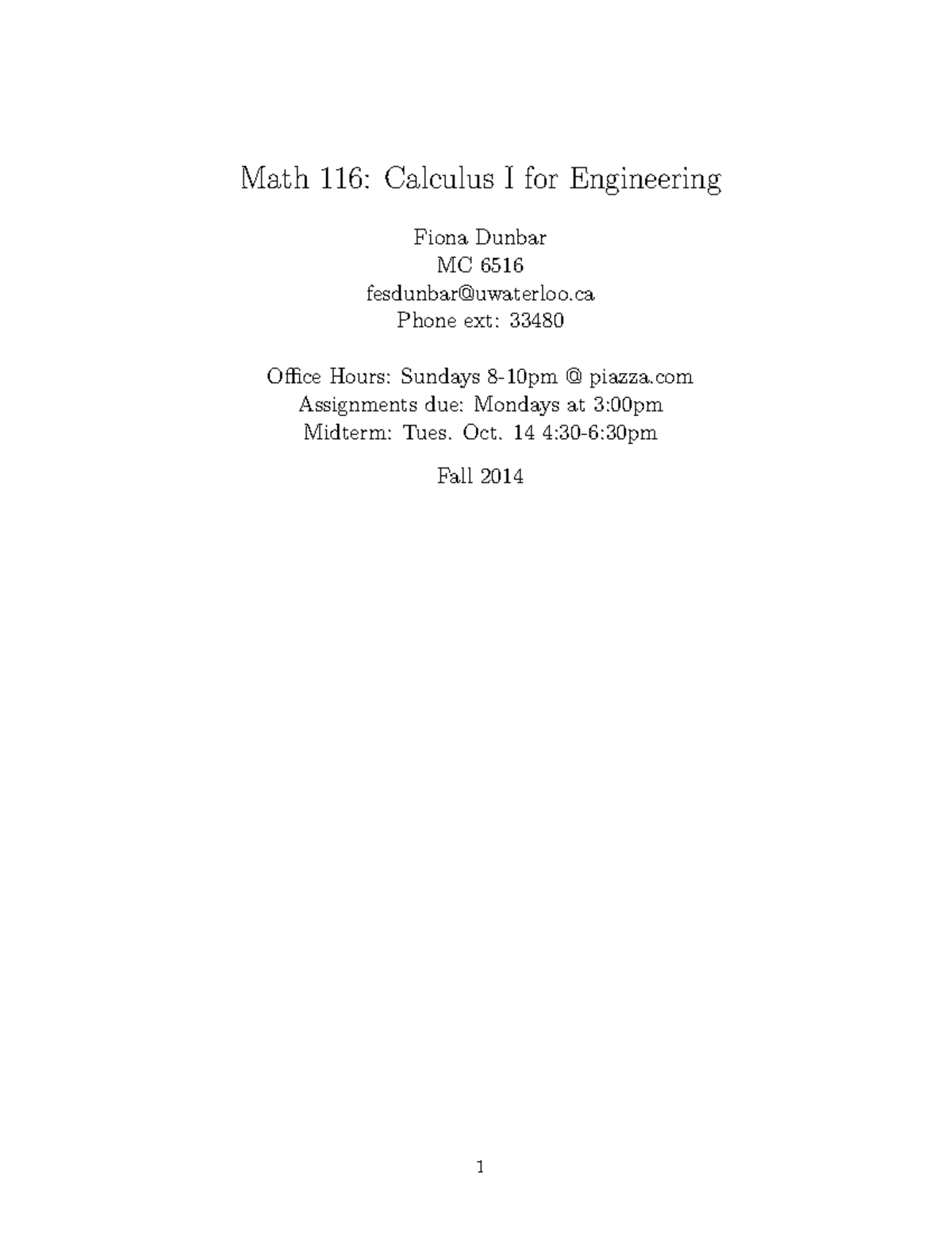 Math116 LN W1 - Study reference - Math 116: Calculus I for Engineering ...