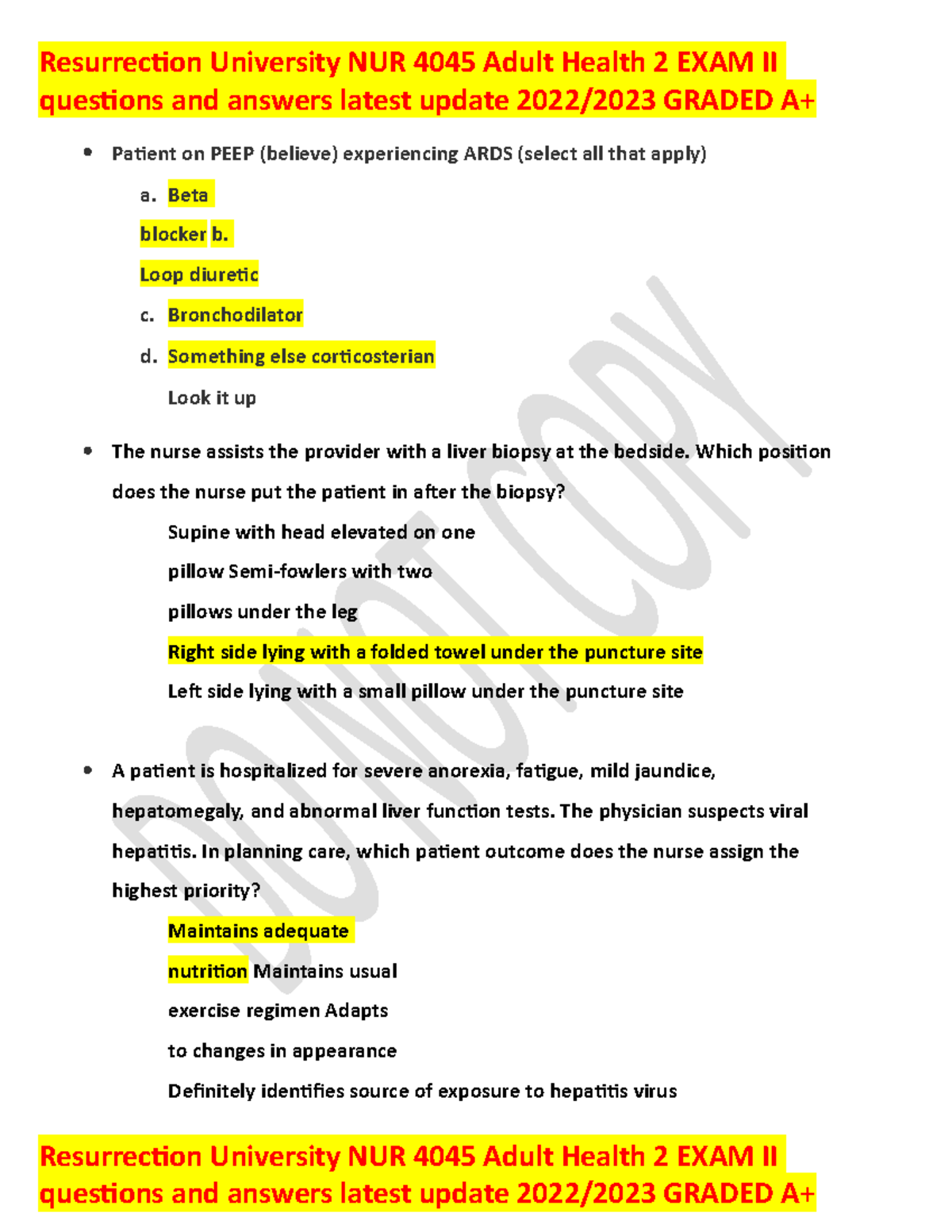 Adult Health 2 EXAM II - questions and answers latest update 2022/2023 ...