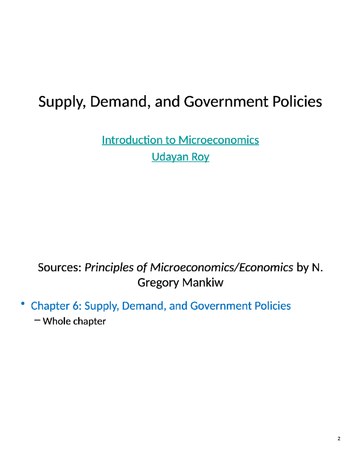 Supply, Demand, and Government Policies (Power Point Lecture Notes ...