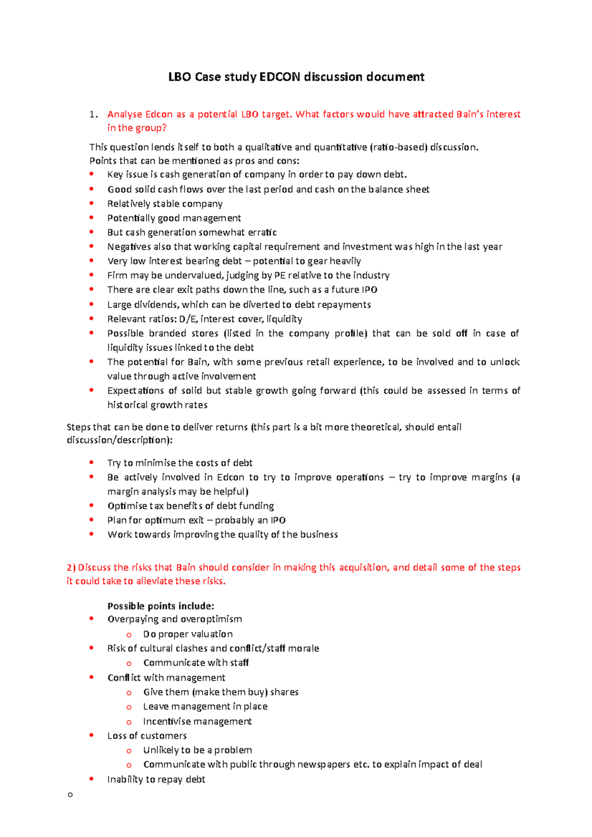 LBO Case study Edcon discussion document - LBO Case study EDCON ...