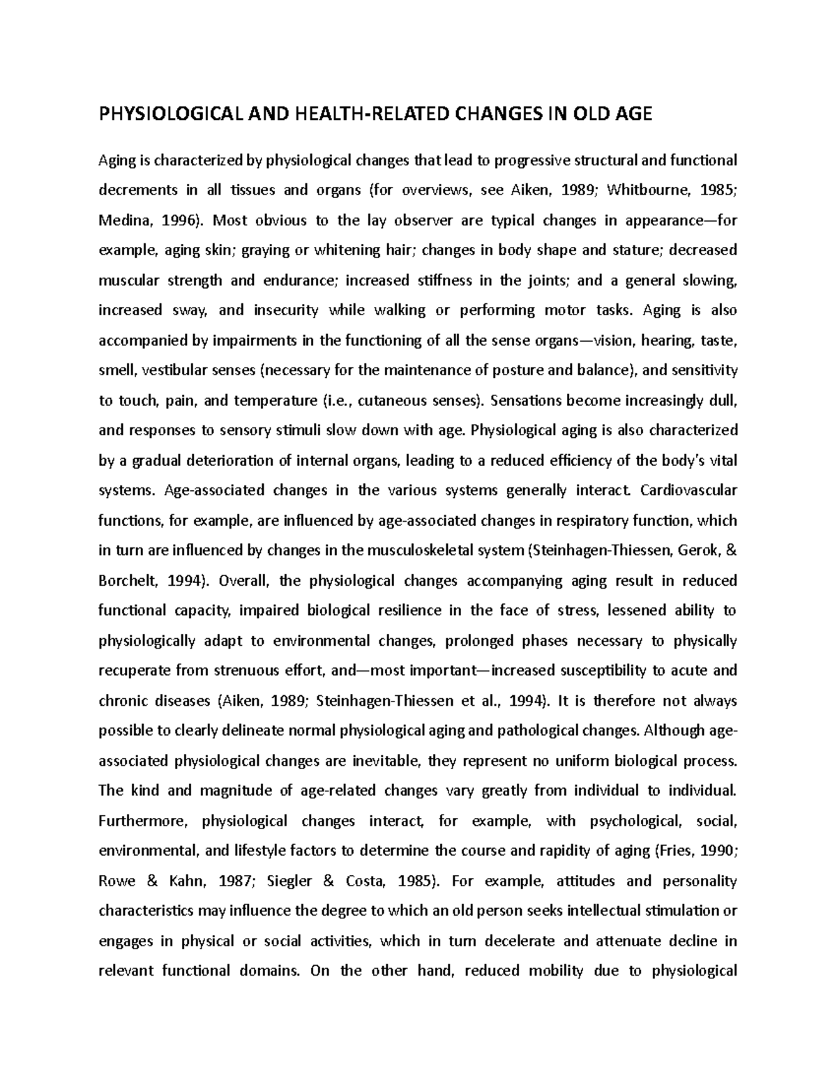 Physiological AND Health- Related Changes IN OLD AGE - PHYSIOLOGICAL ...