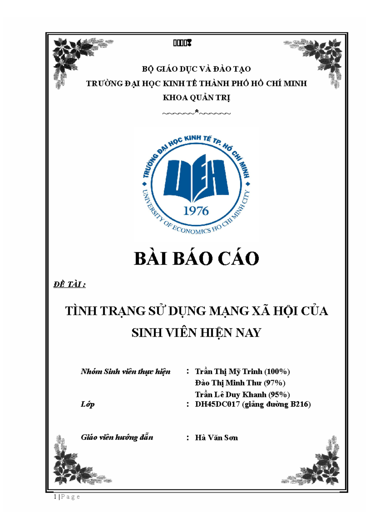 Báo cáo thống kê - xzc - z BỘ GIÁO DỤC VÀ ĐÀO TẠO TRƯỜNG ĐẠI HỌC KINH ...