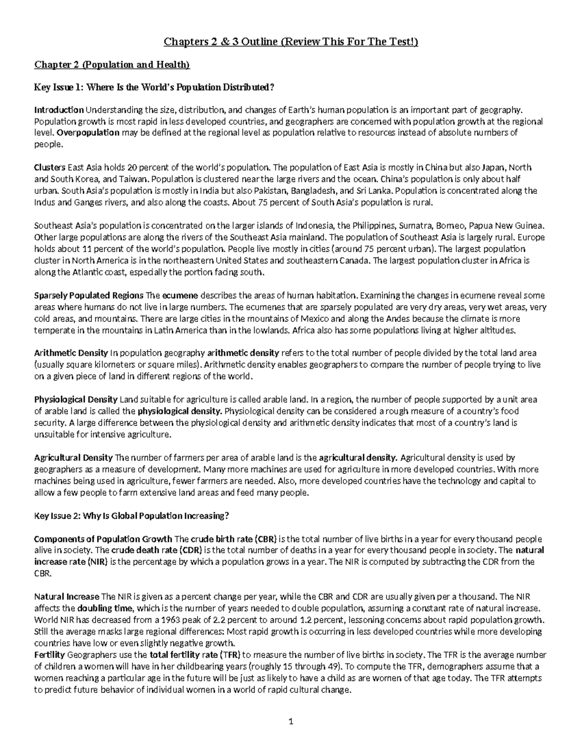 APHG Chapter 2-3 Test Review - Chapters 2 & 3 Outline (Review This For ...