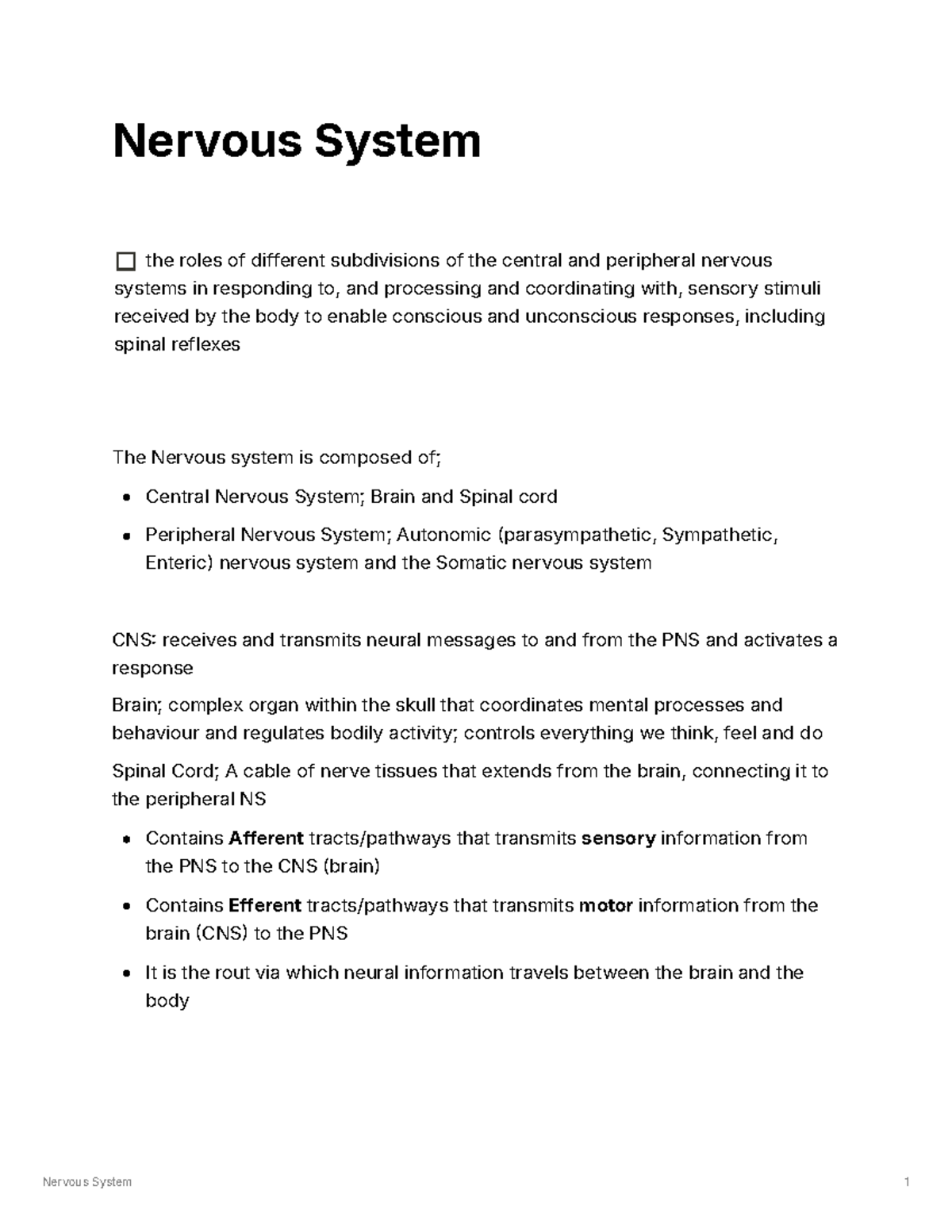 Nervous System.. - Transfer neural messages between sensory neurons and ...