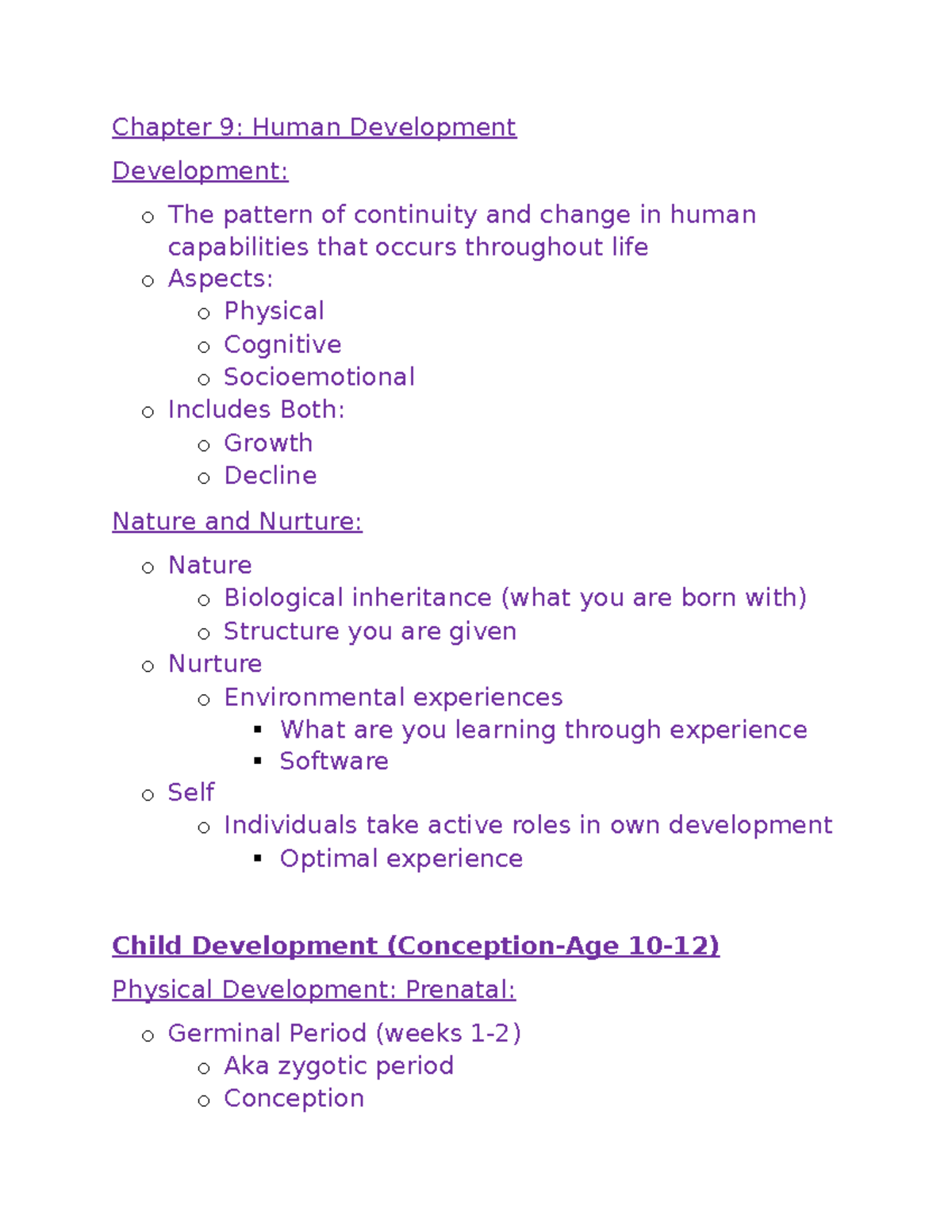 Chapter 9 - Chapter 9: Human Development Development: o The pattern of ...